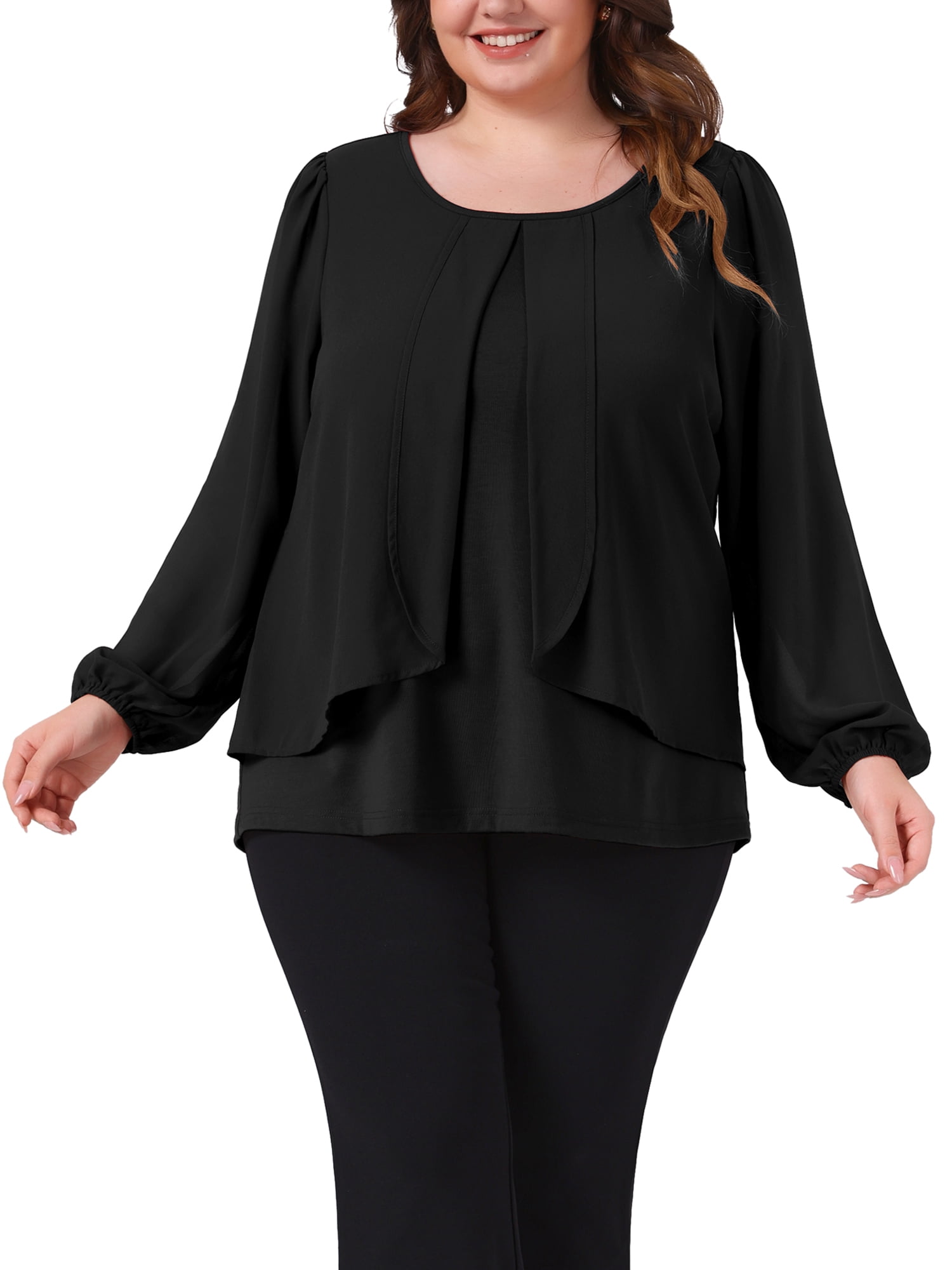 Agnes Orinda Women's Plus Size Chiffon Tops Layered Panel Flowy Round ...