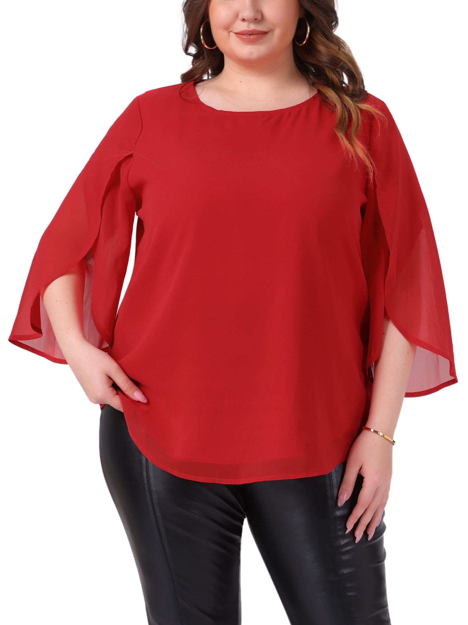 Agnes Orinda Women's Plus Size Mother's Day Chiffon Tops Petal 3/4 ...