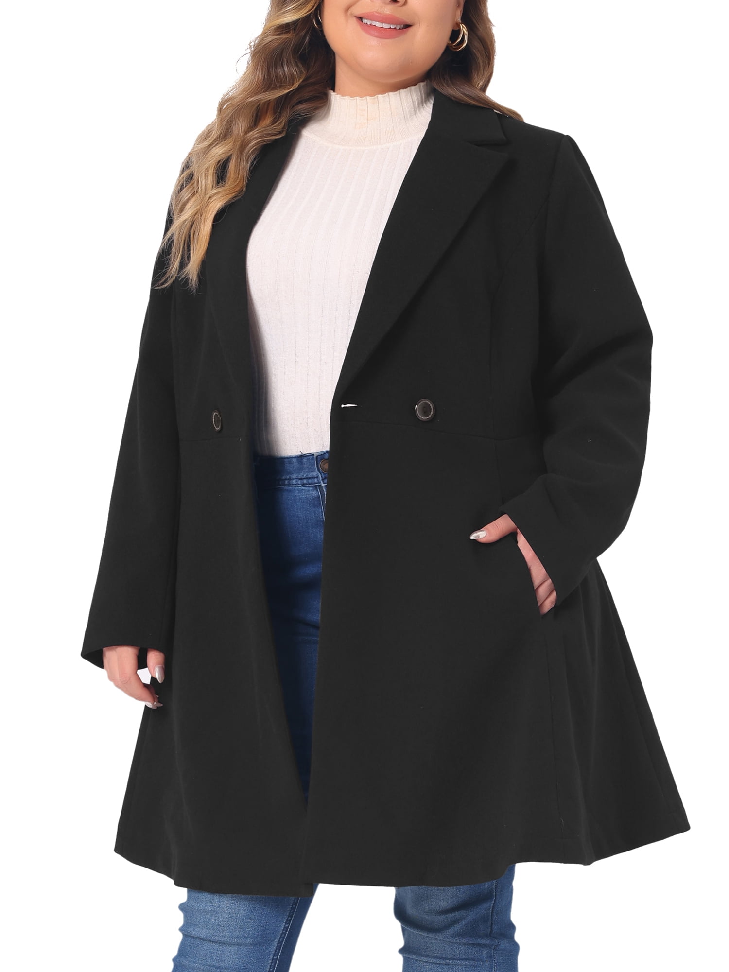 Agnes Orinda Women's Plus Size Coat A Line Notched Lapel Double ...