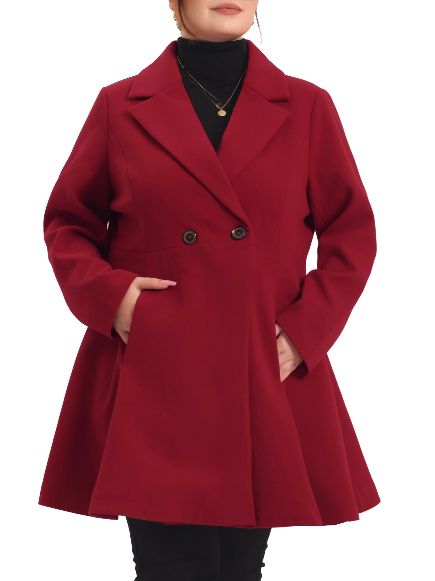 Agnes Orinda Women's Plus Size Coat A Line Notched Lapel Double ...