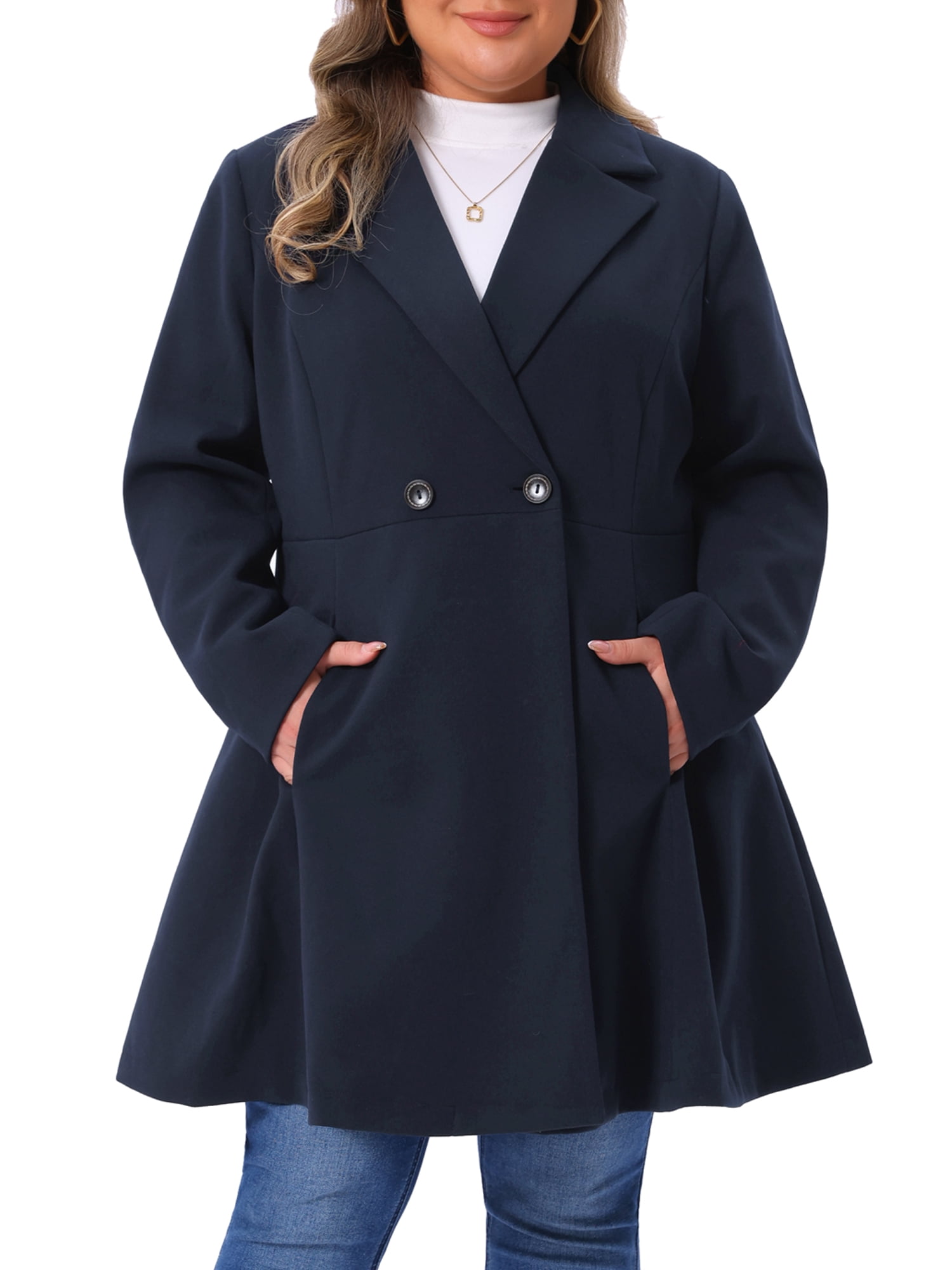 Agnes Orinda Women's Plus Size Coat A Line Notched Lapel Double ...