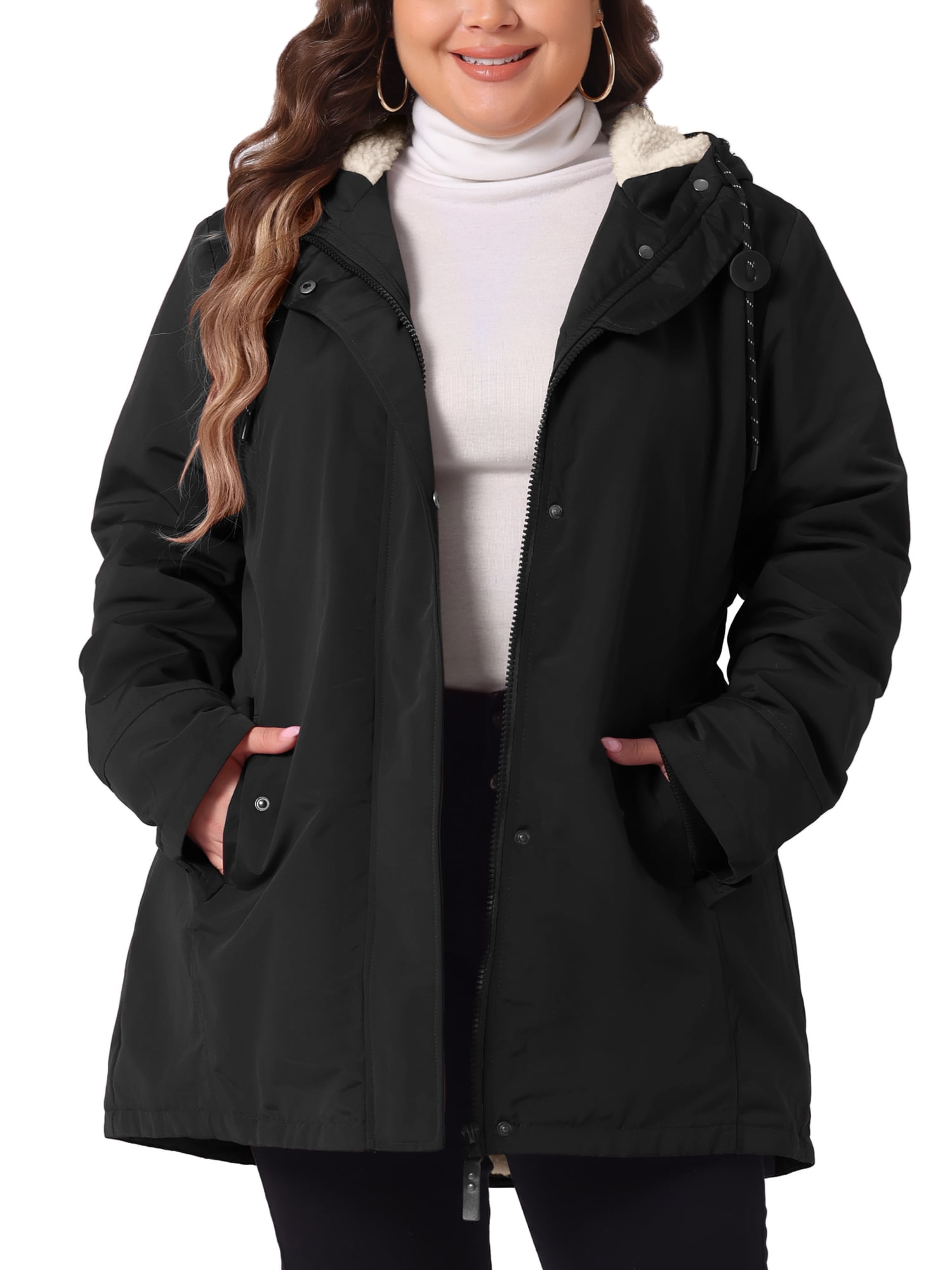 Agnes Orinda Women's Plus Size Windbreaker Coat Fleece Lined Hoodie ...