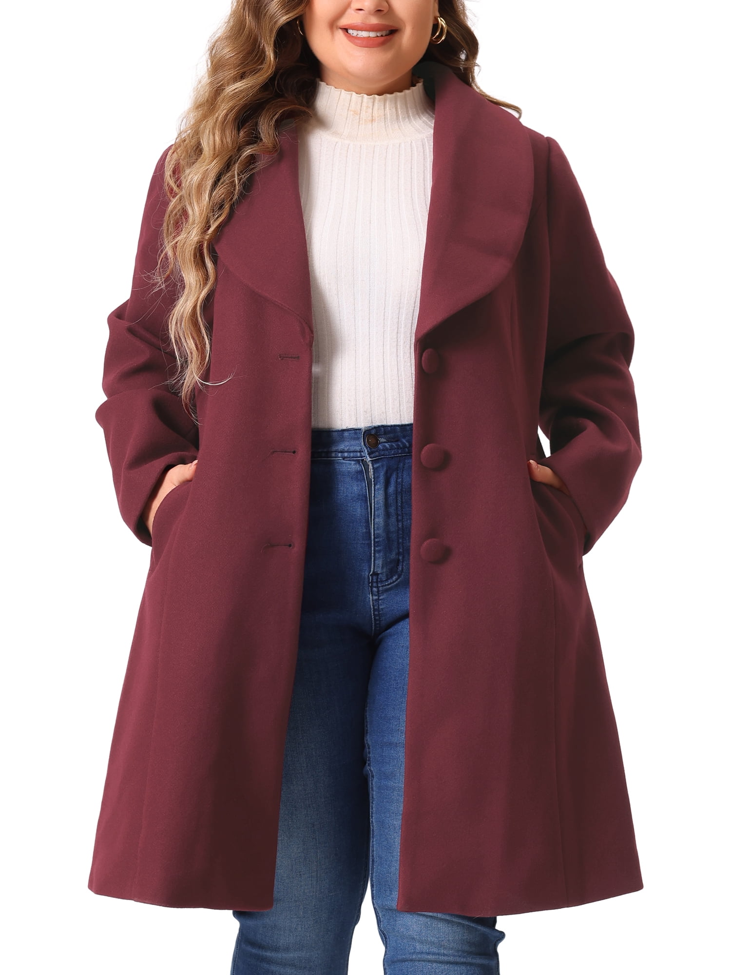 Plus Size Coat for Women Notched Shawl Collar Outerwear Single Breasted ...