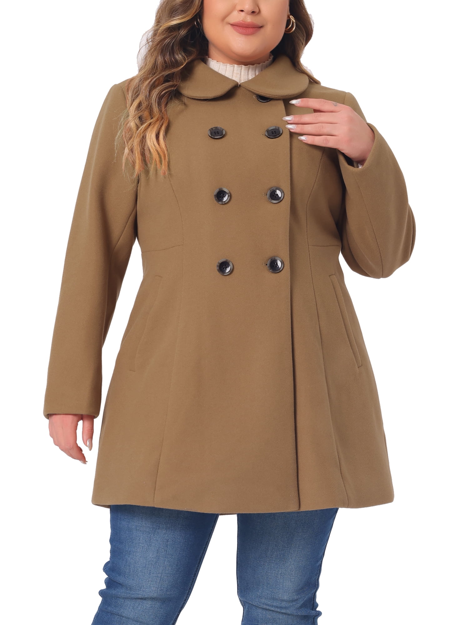 Agnes Orinda Women's Plus Size Coat Peter Pan Collar Double Breasted ...
