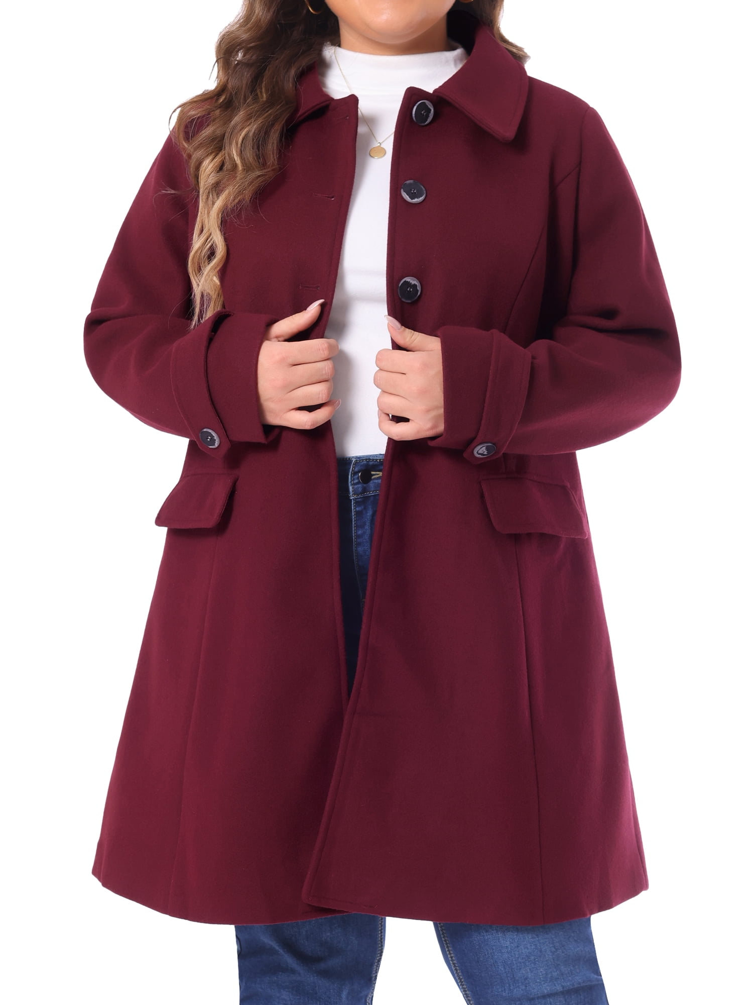 Agnes Orinda Women's Plus Size Coat Turndown Collar Single Breasted ...