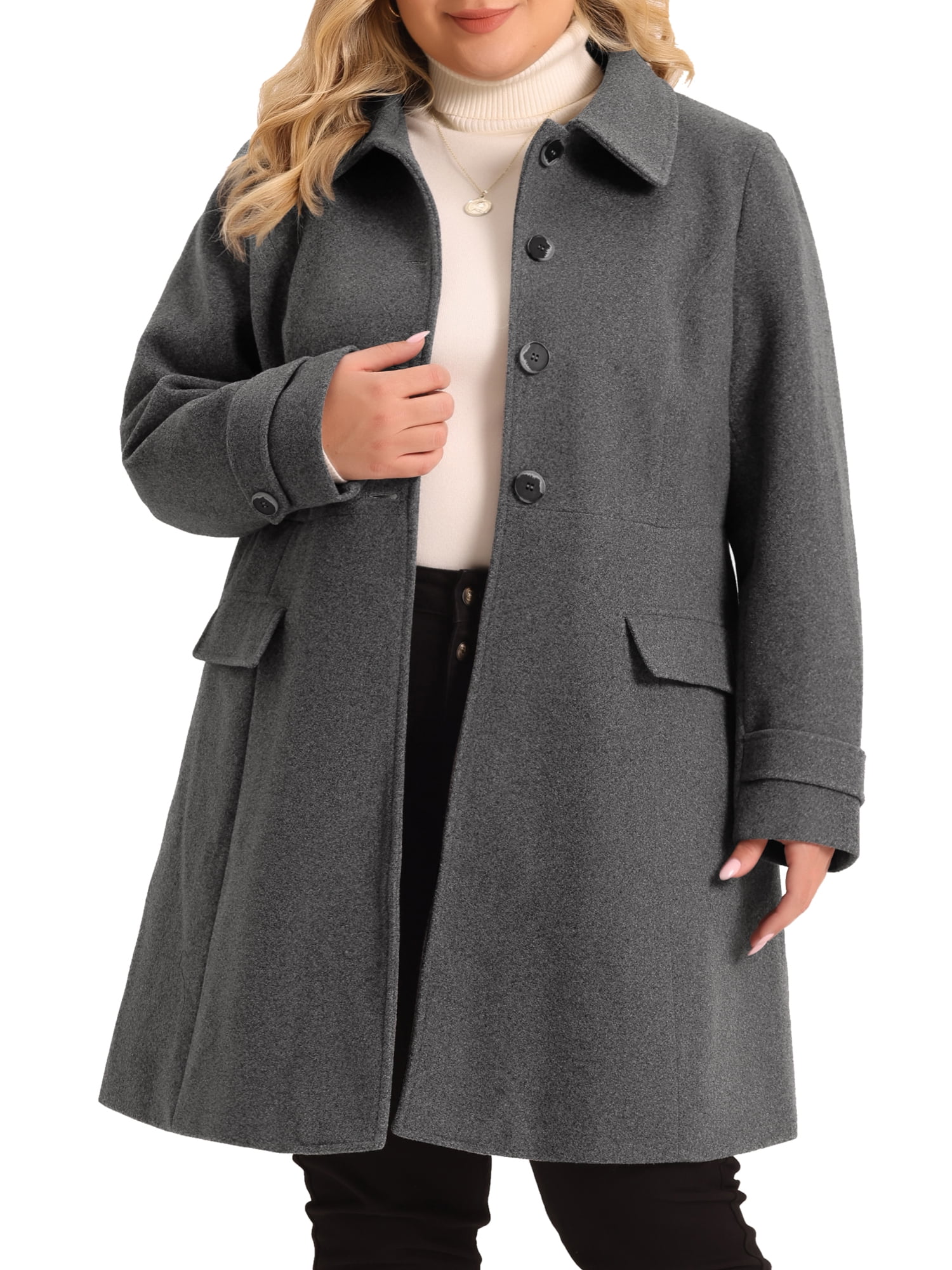 Agnes Orinda Women's Plus Size Coat Turndown Collar Single Breasted ...
