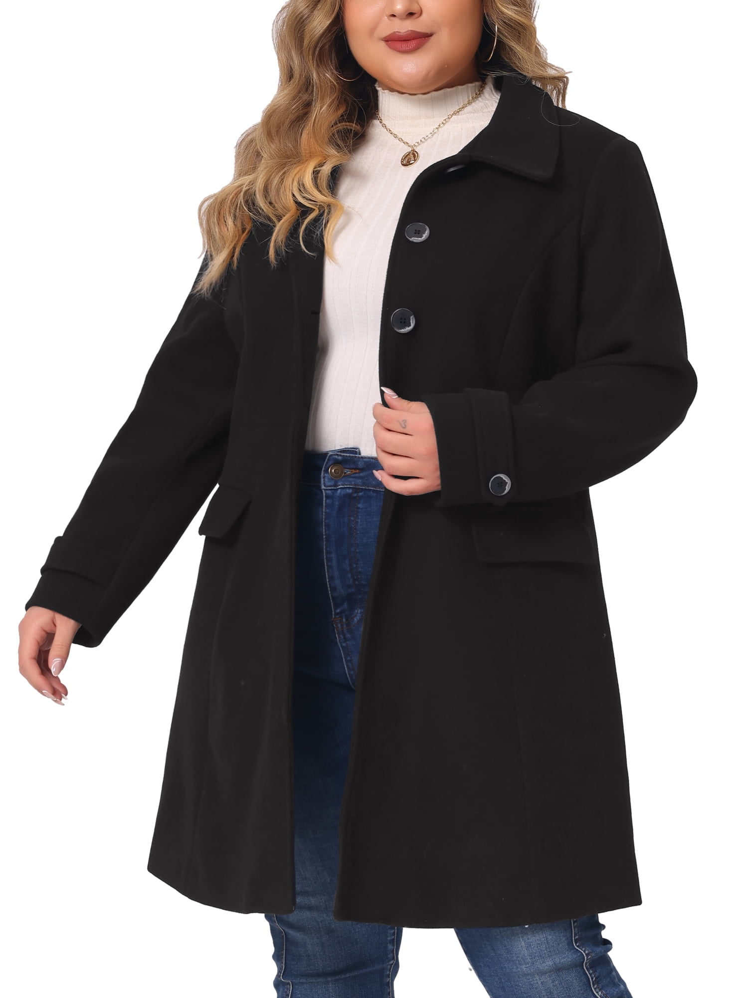 Agnes Orinda Women's Plus Size Coat Turndown Collar Single Breasted ...