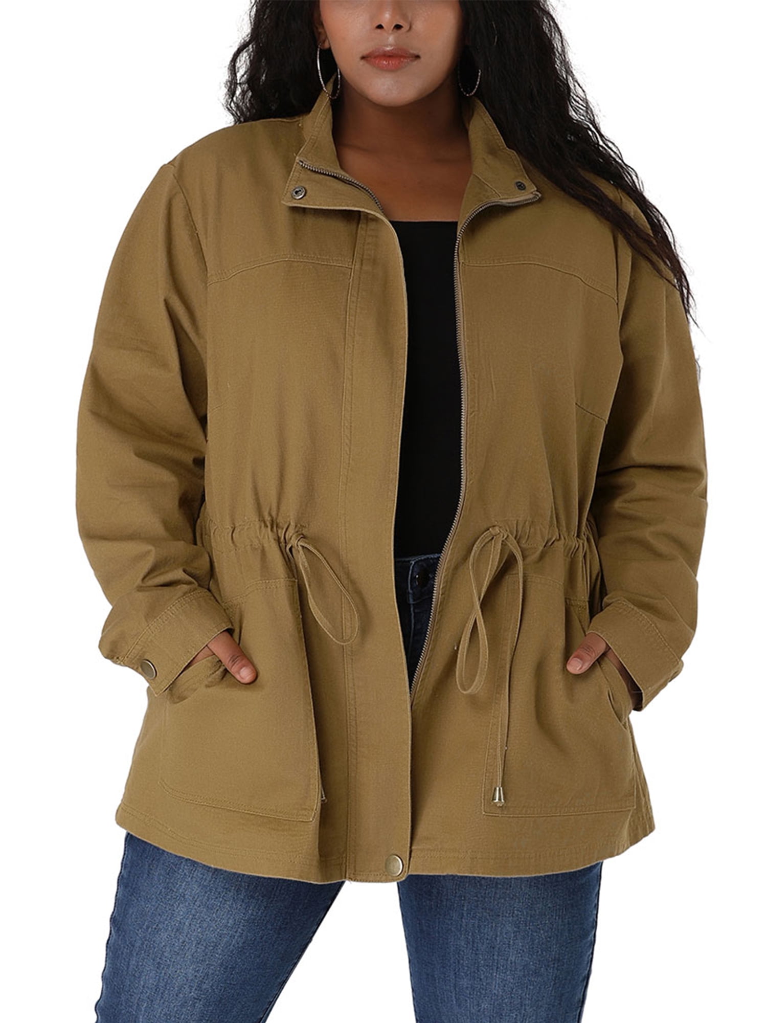 Agnes Orinda Women's Plus Size Anorak Jacket, Long Sleeve, Drawstring ...