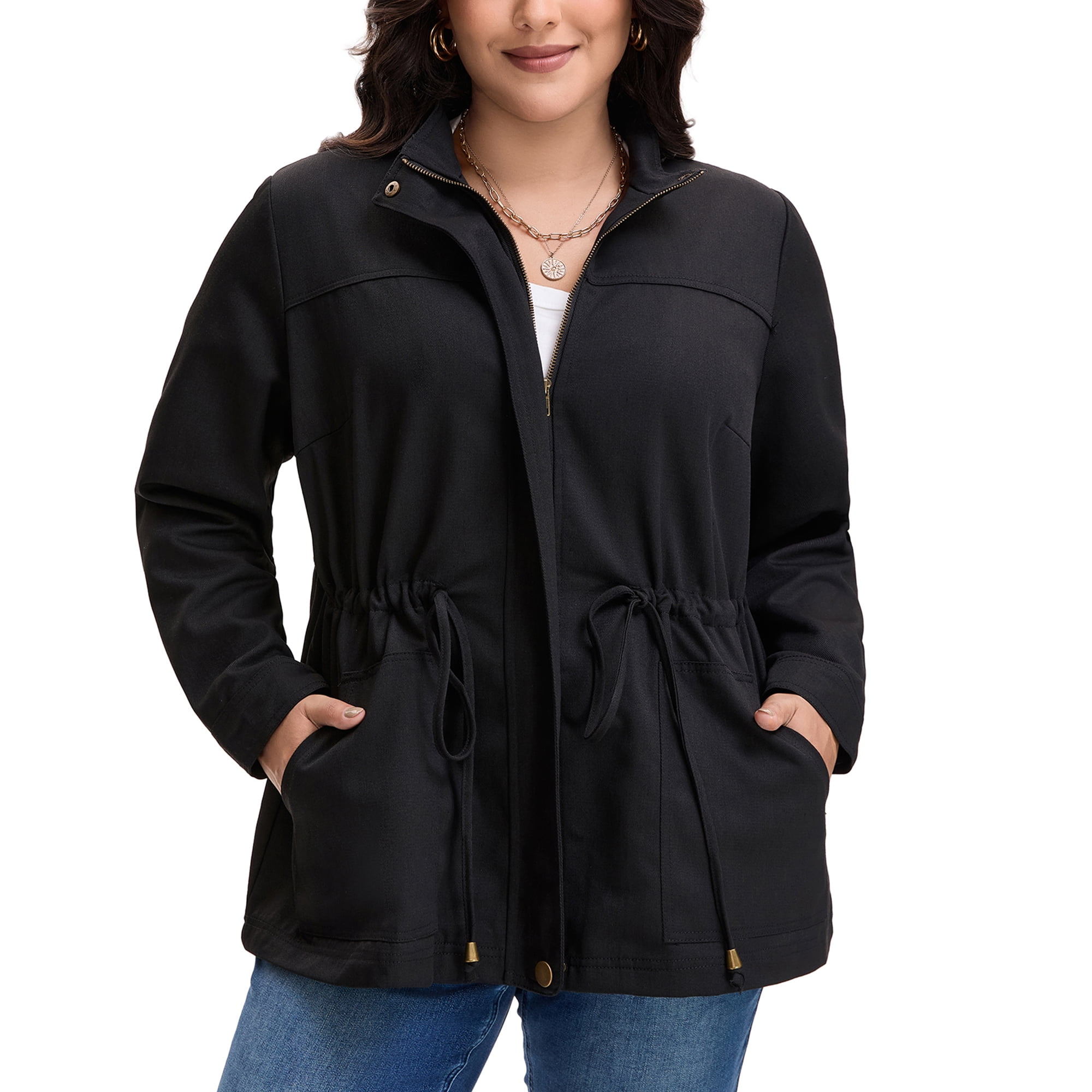 Agnes Orinda Women's Plus Size Casual Coats, Long Sleeve Drawstring ...
