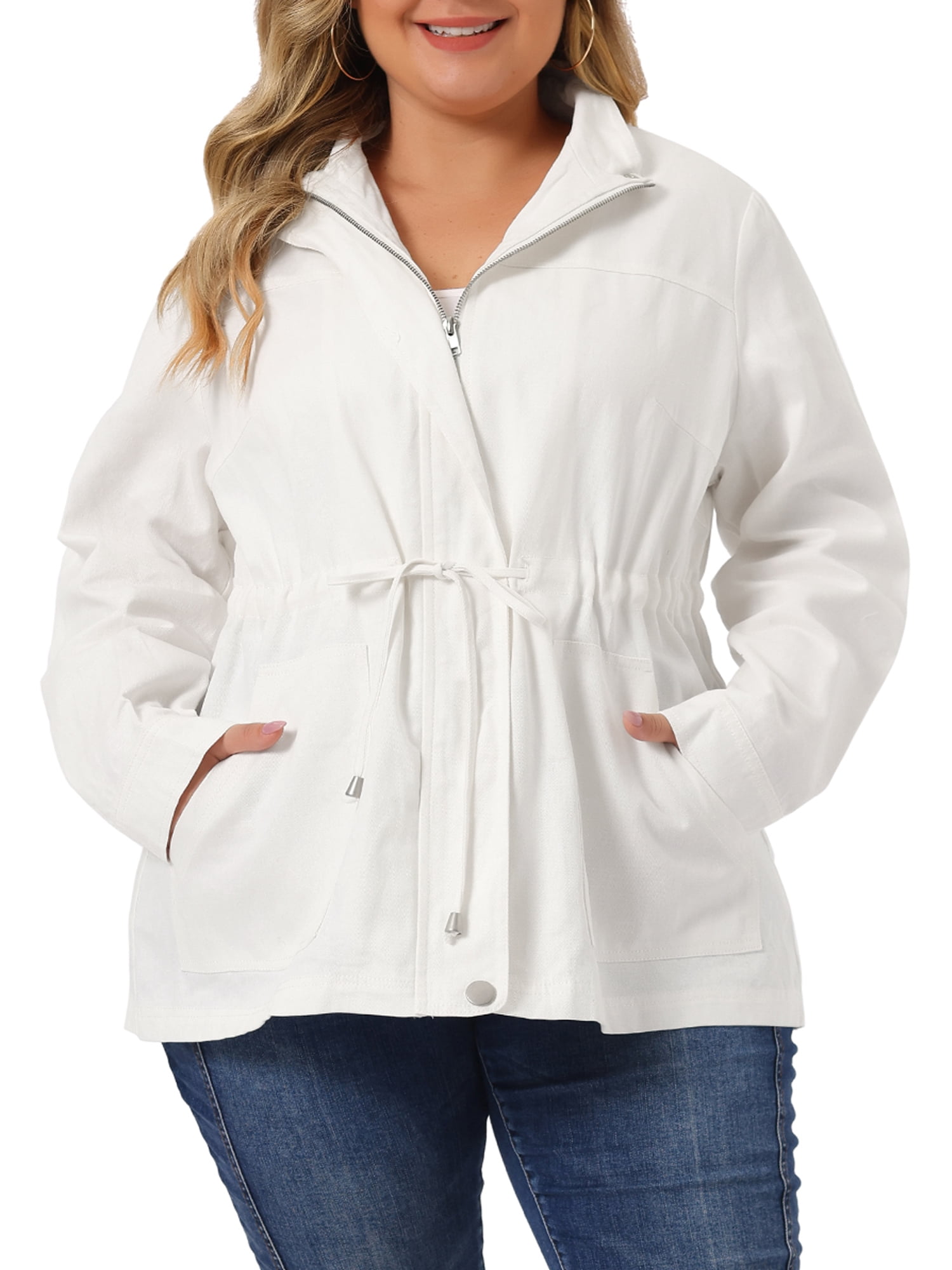 Agnes Orinda Women's Plus Size Anorak Jacket, Long Sleeve, Drawstring ...