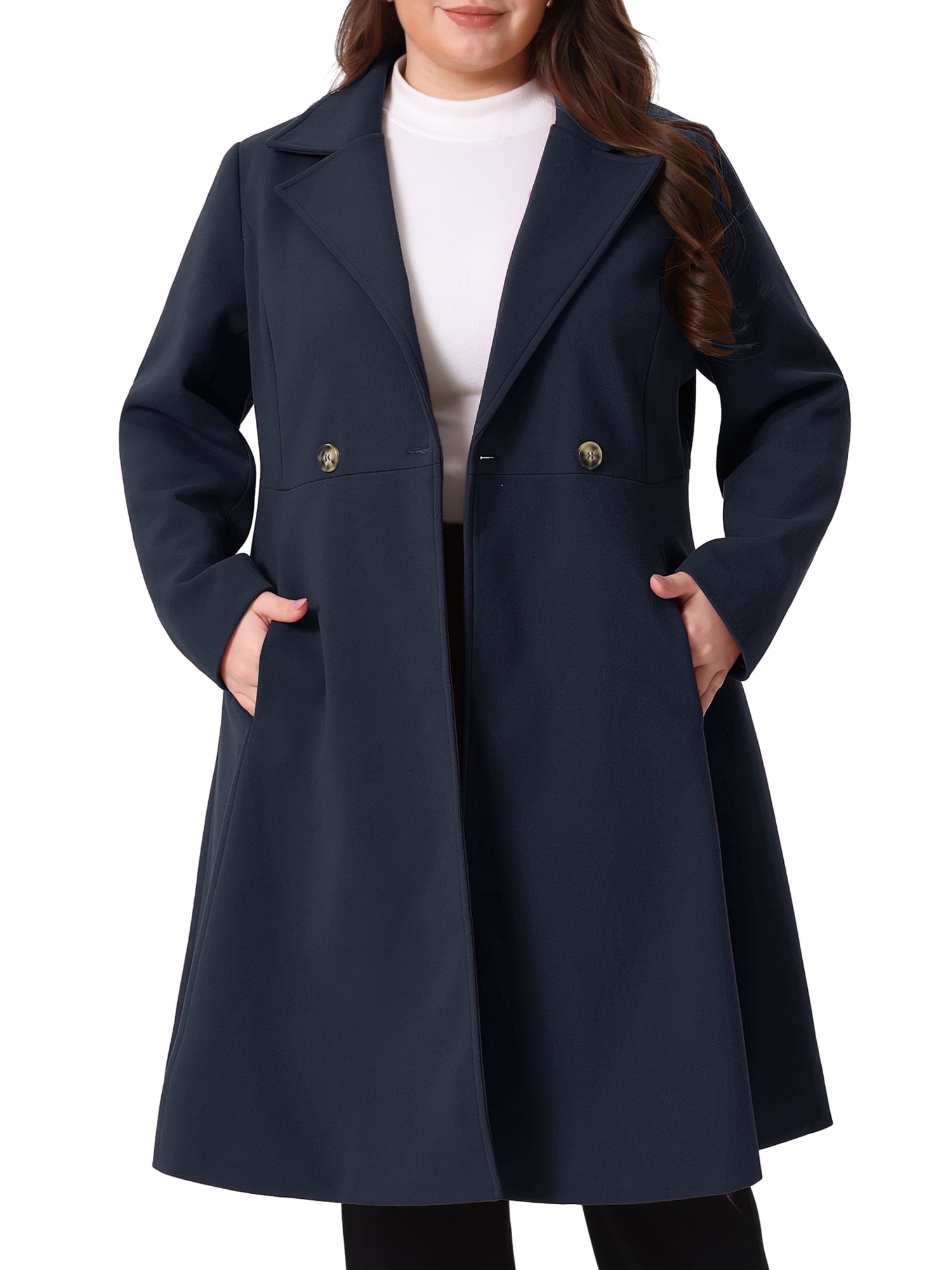 Agnes Orinda Women's Plus Size Coats Notch Lapel Double Breasted ...