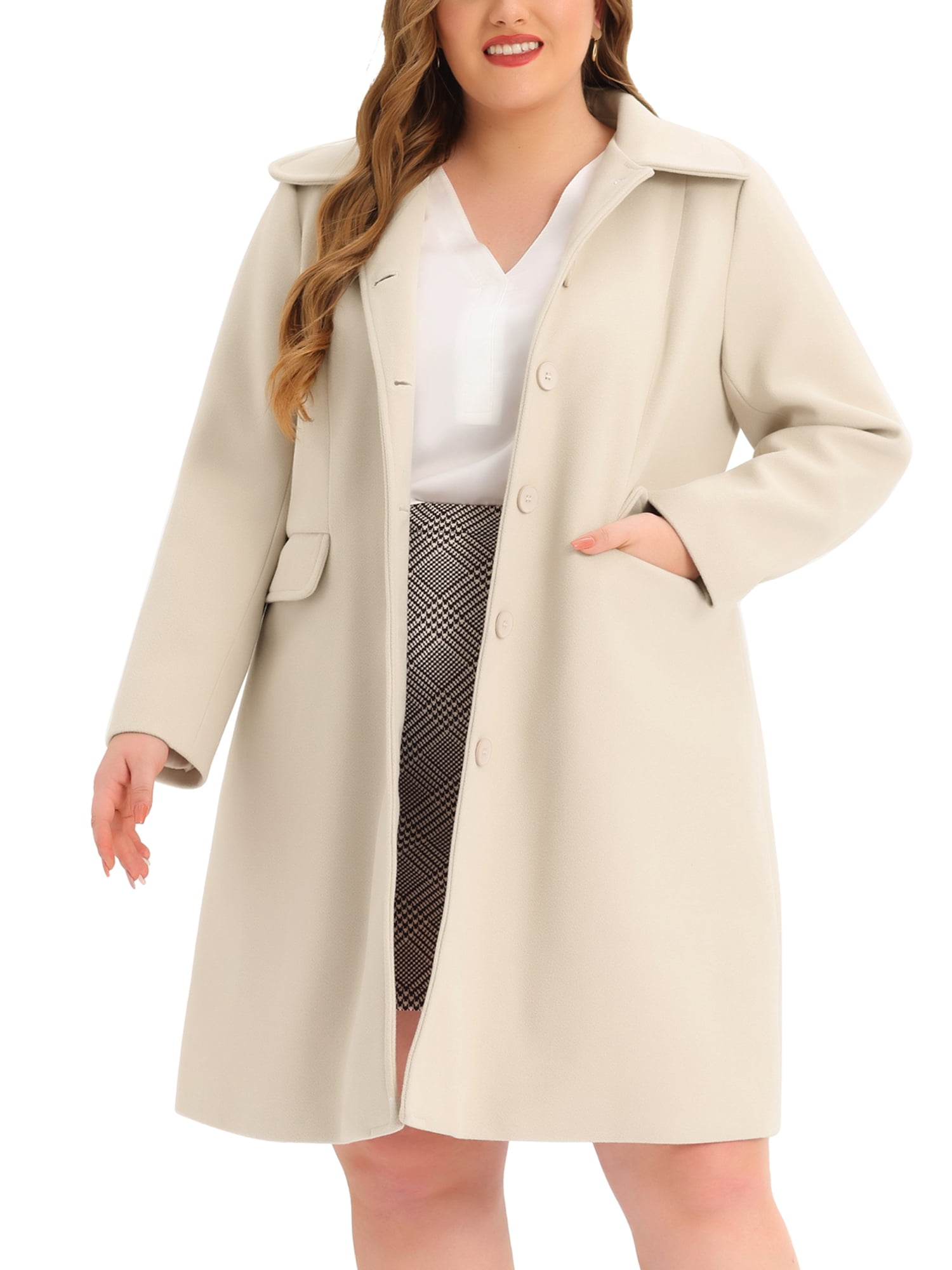 Agnes Orinda Women's Plus Size Coats Peter Pan Collar Single Breasted ...