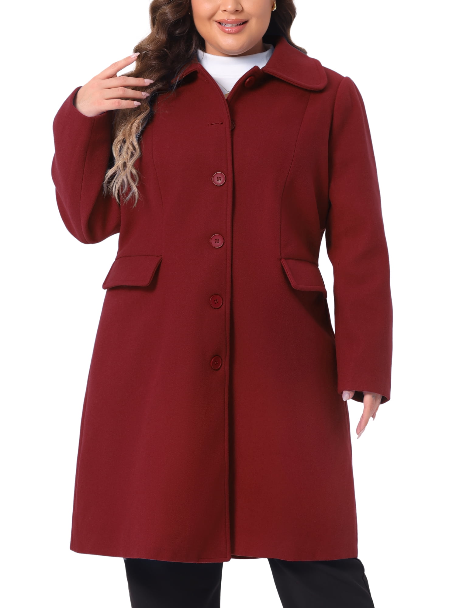 Agnes Orinda Women's Plus Size Coats Peter Pan Collar Single Breasted ...