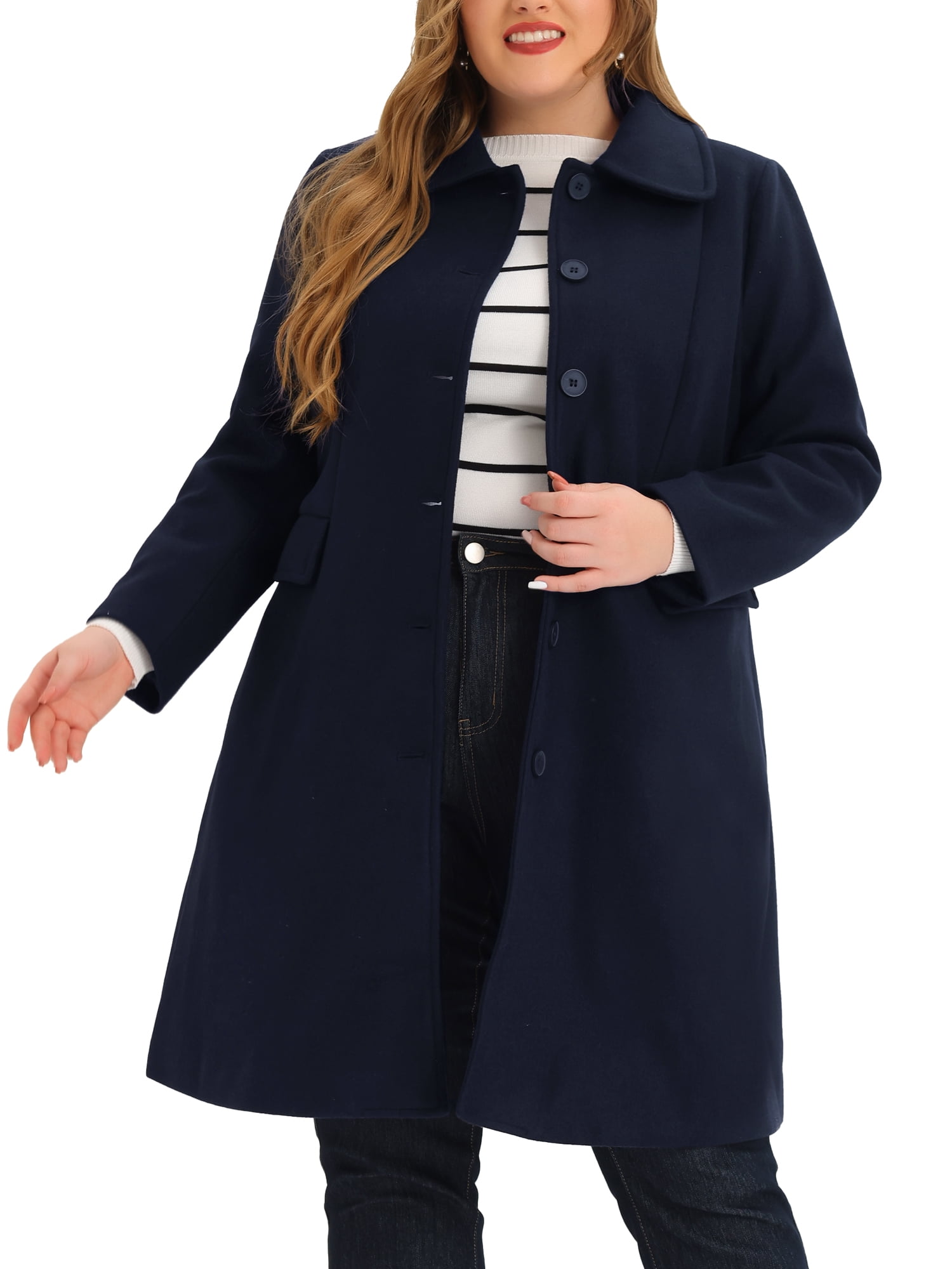 Agnes Orinda Women's Plus Size Coats Peter Pan Collar Single Breasted ...