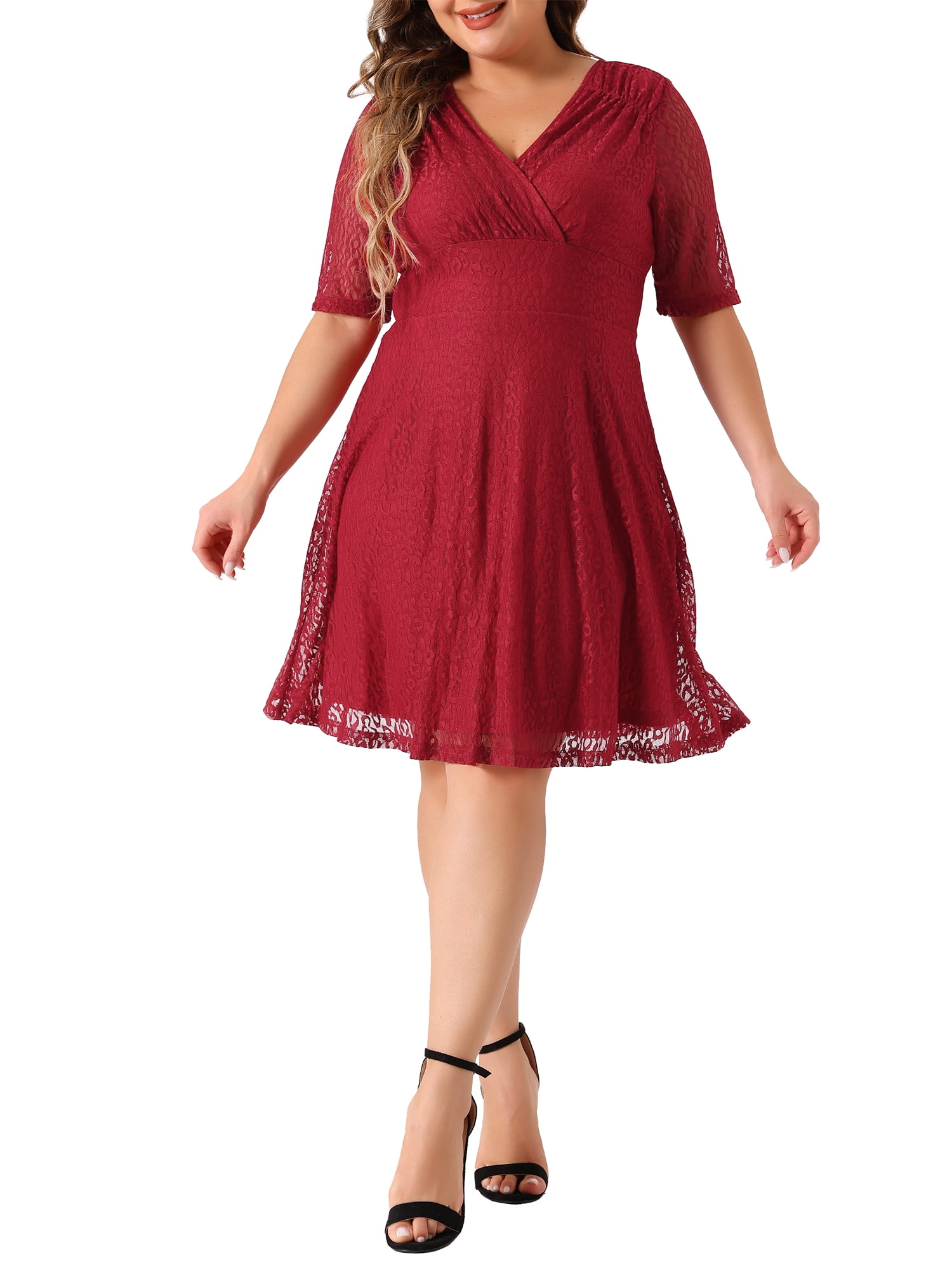 Agnes Orinda Women's Plus Size Cocktail Dress V Neck Wedding Lace Swing ...