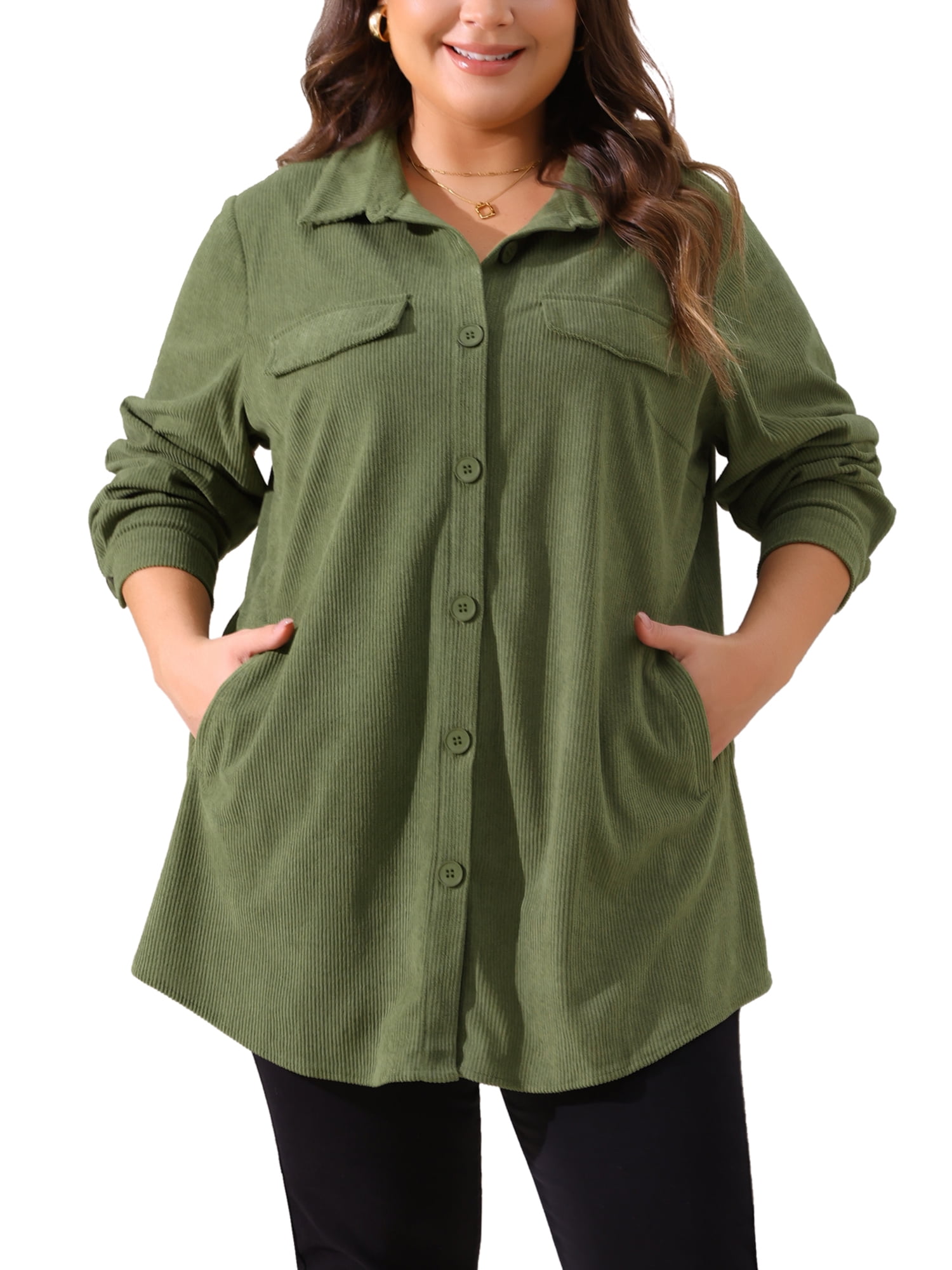 Agnes Orinda Plus Size Women's Corduroy Shirts Long Sleeve Button Down ...