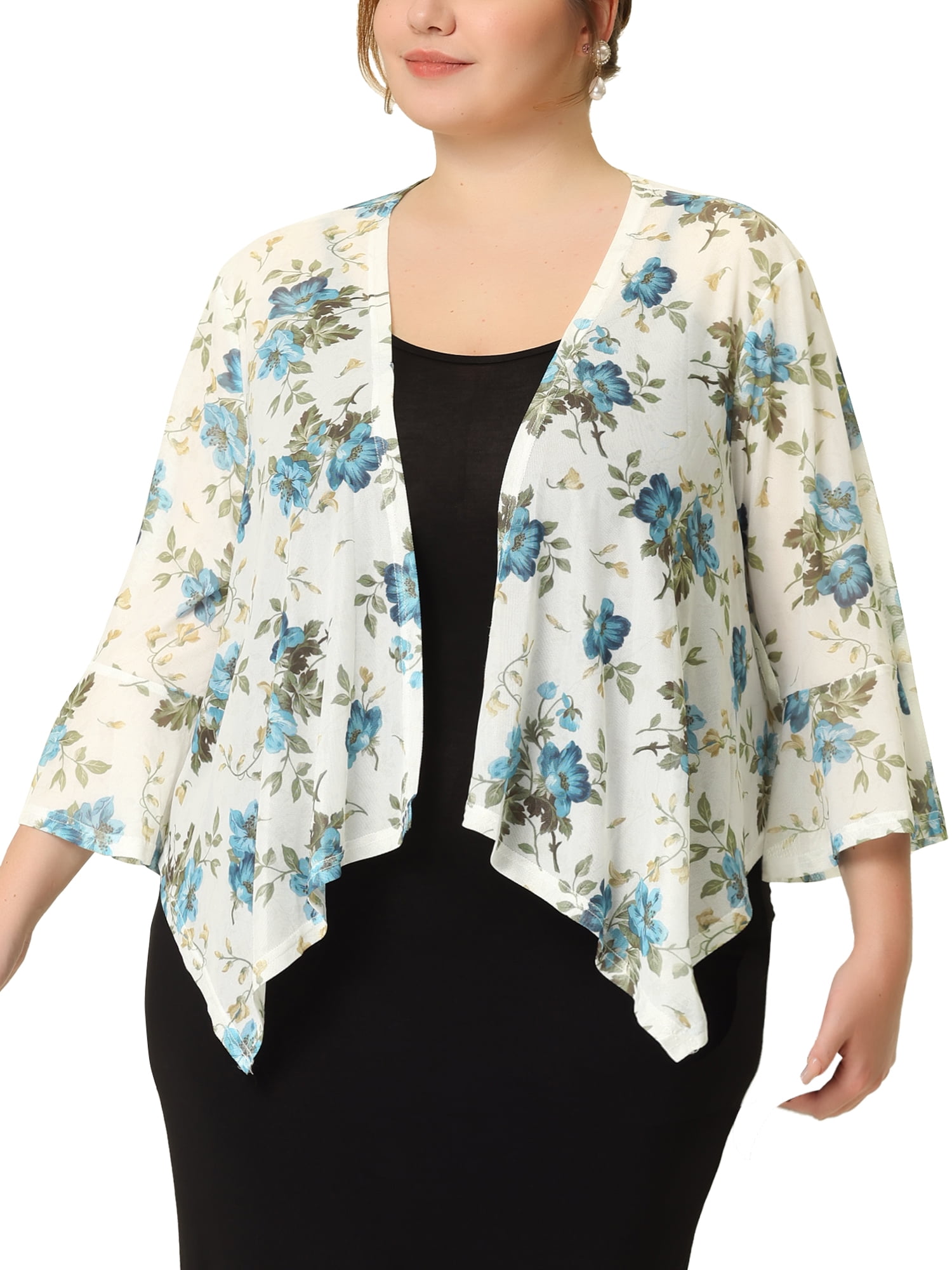 Agnes Orinda Women's Plus Size Cover Up 3/4 Sleeve Floral Summer ...