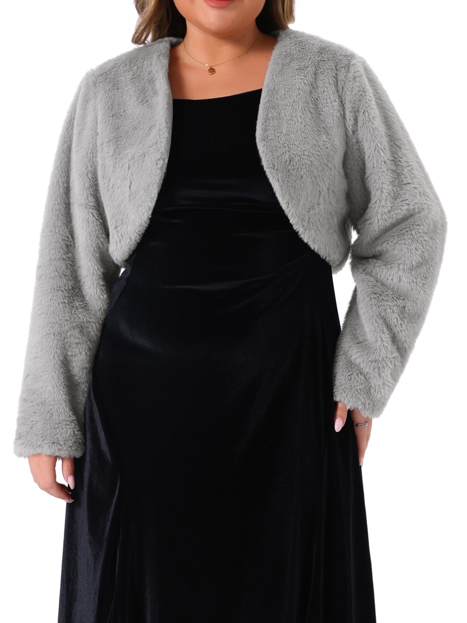 Agnes Orinda Women's Plus Size Cropped Cardigan Faux Fur Bolero Shrug ...