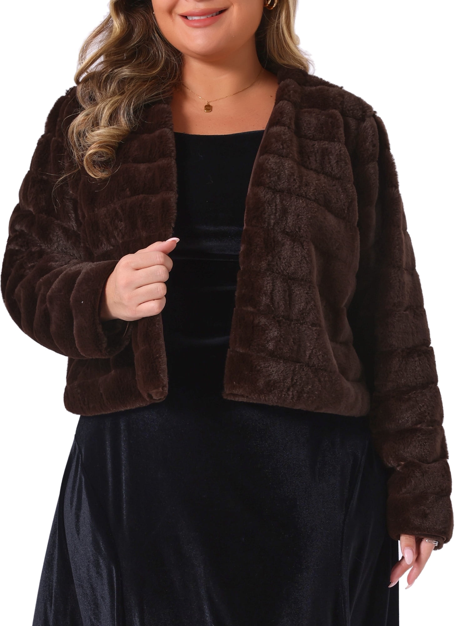 Agnes Orinda Women's Plus Size Cropped Jacket Open Front Fluffy Faux ...