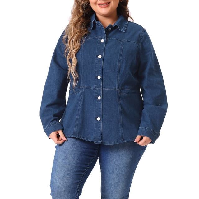 Agnes Orinda Women's Plus Size Denim Classic Button Down Pockets Fall ...
