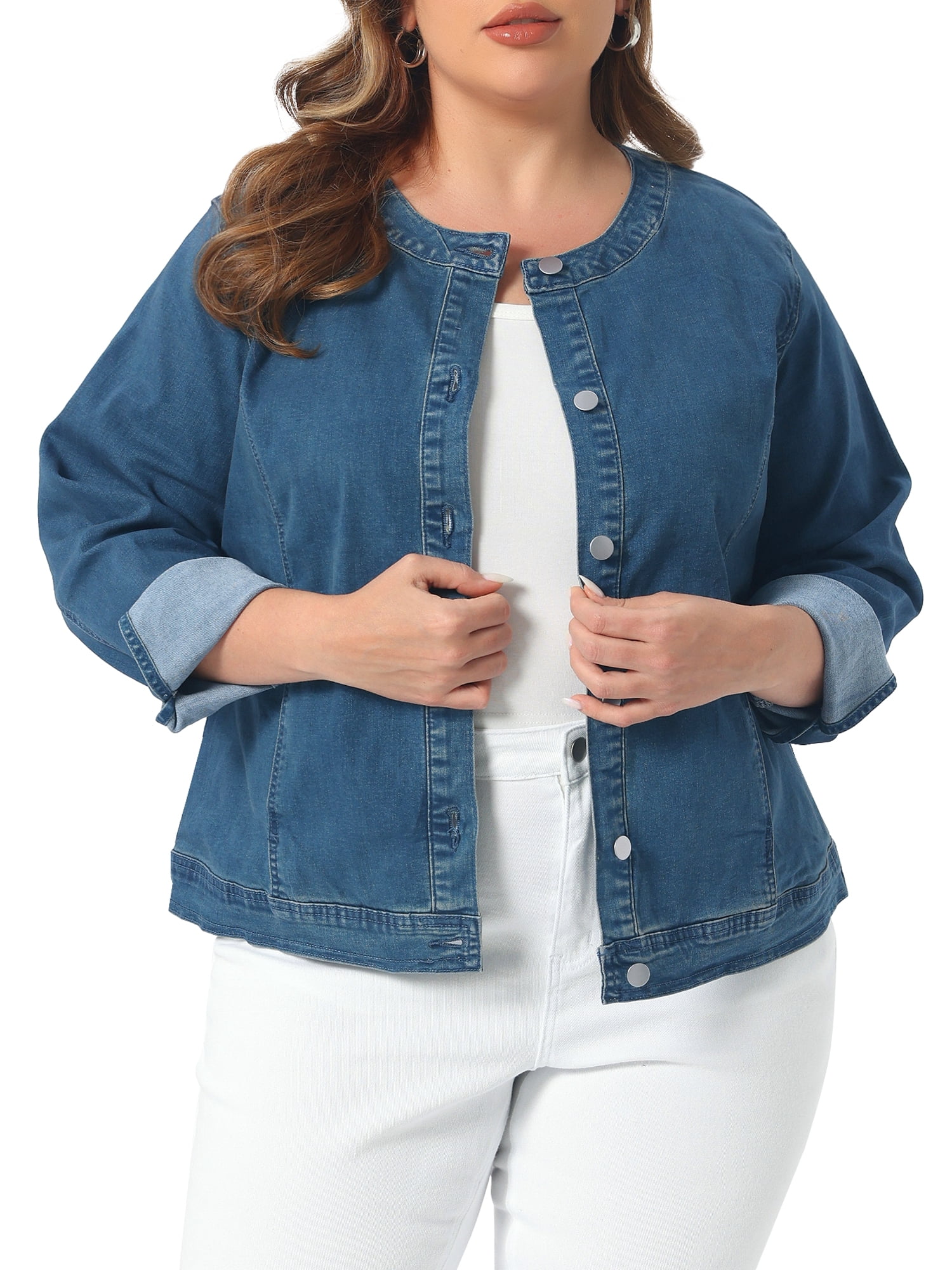 Agnes Orinda Women's Plus Size Denim Jacket Button Down Anorak Utility ...