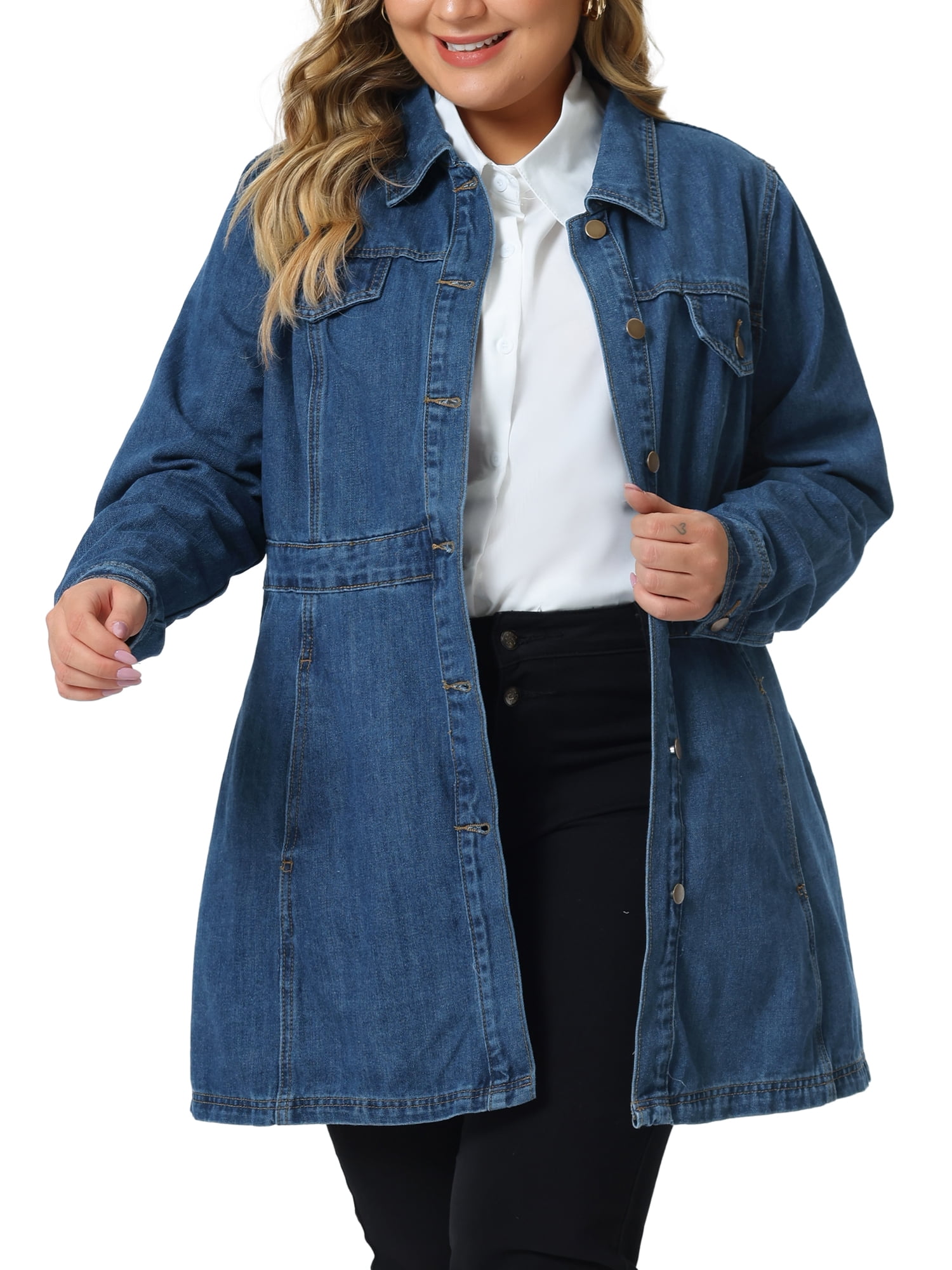 Agnes Orinda Women's Plus Size Denim Jacket Buttons Long Sleeves Jean ...