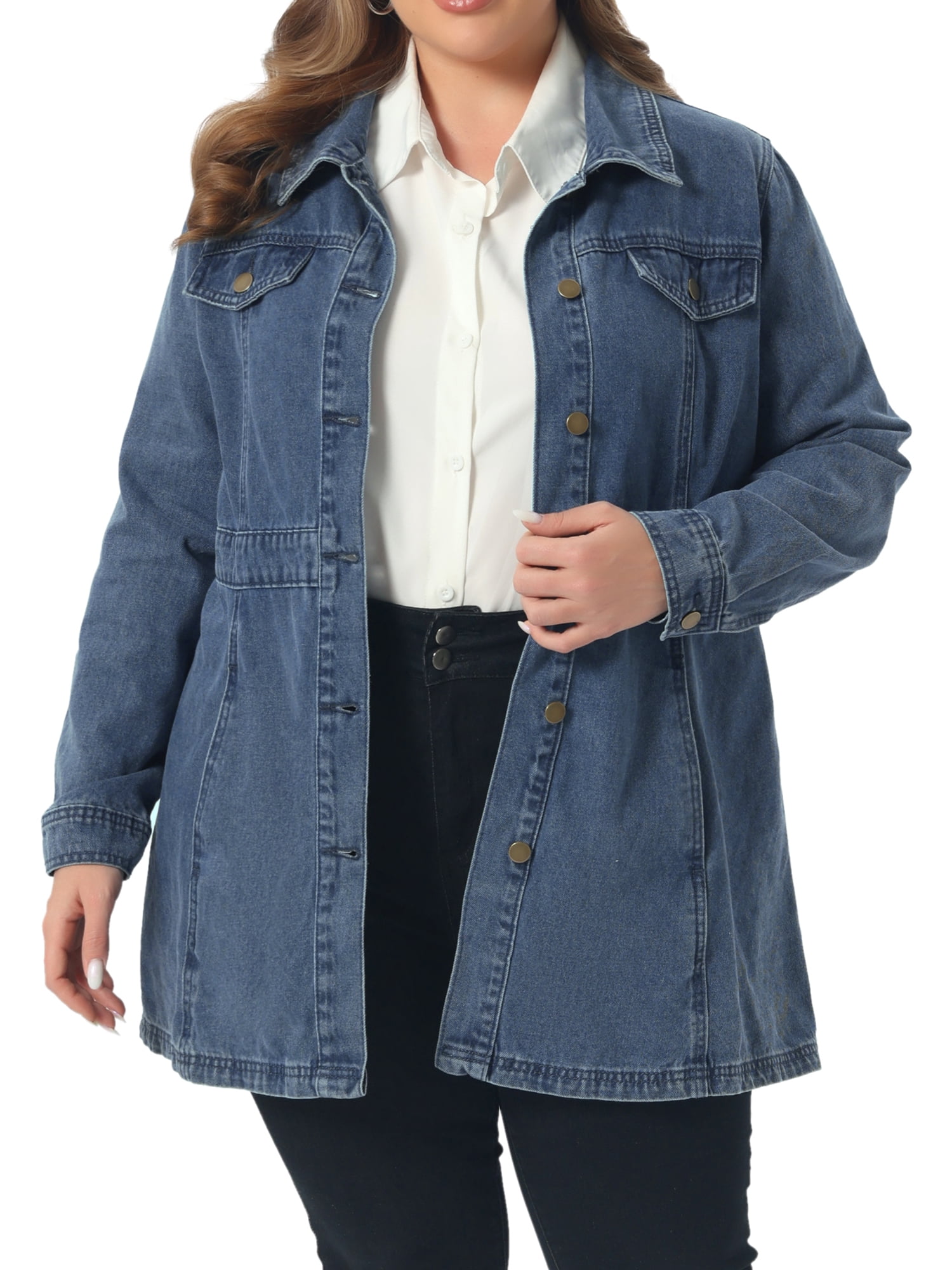 Agnes Orinda Women's Plus Size Denim Jacket Buttons Long Sleeves Jean ...