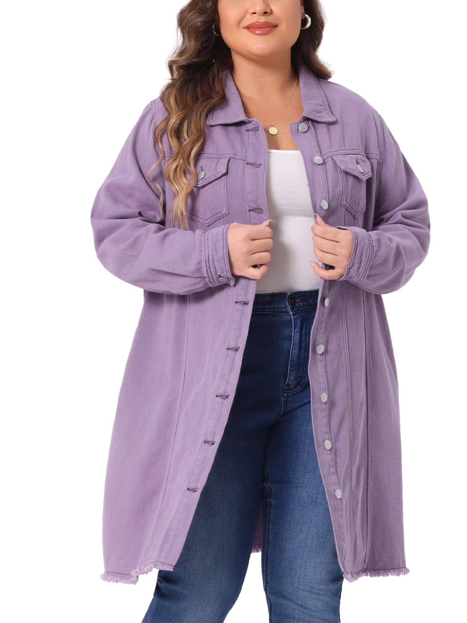 Agnes Orinda Women's Plus Size Jean Jacket Long Sleeve Maxi Length ...
