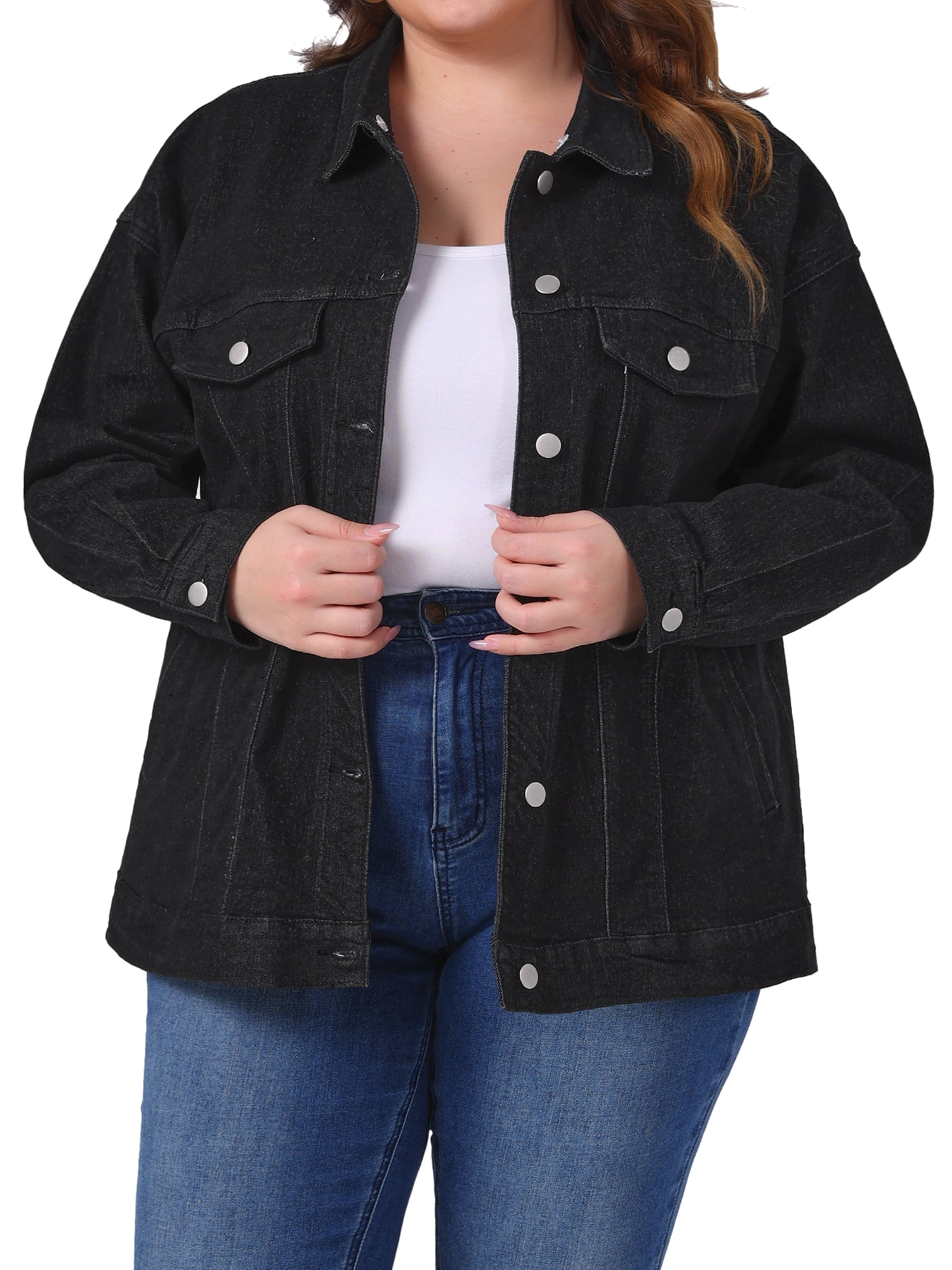 Agnes Orinda Women's Plus Size Denim Jacket Layered Drawstring ...