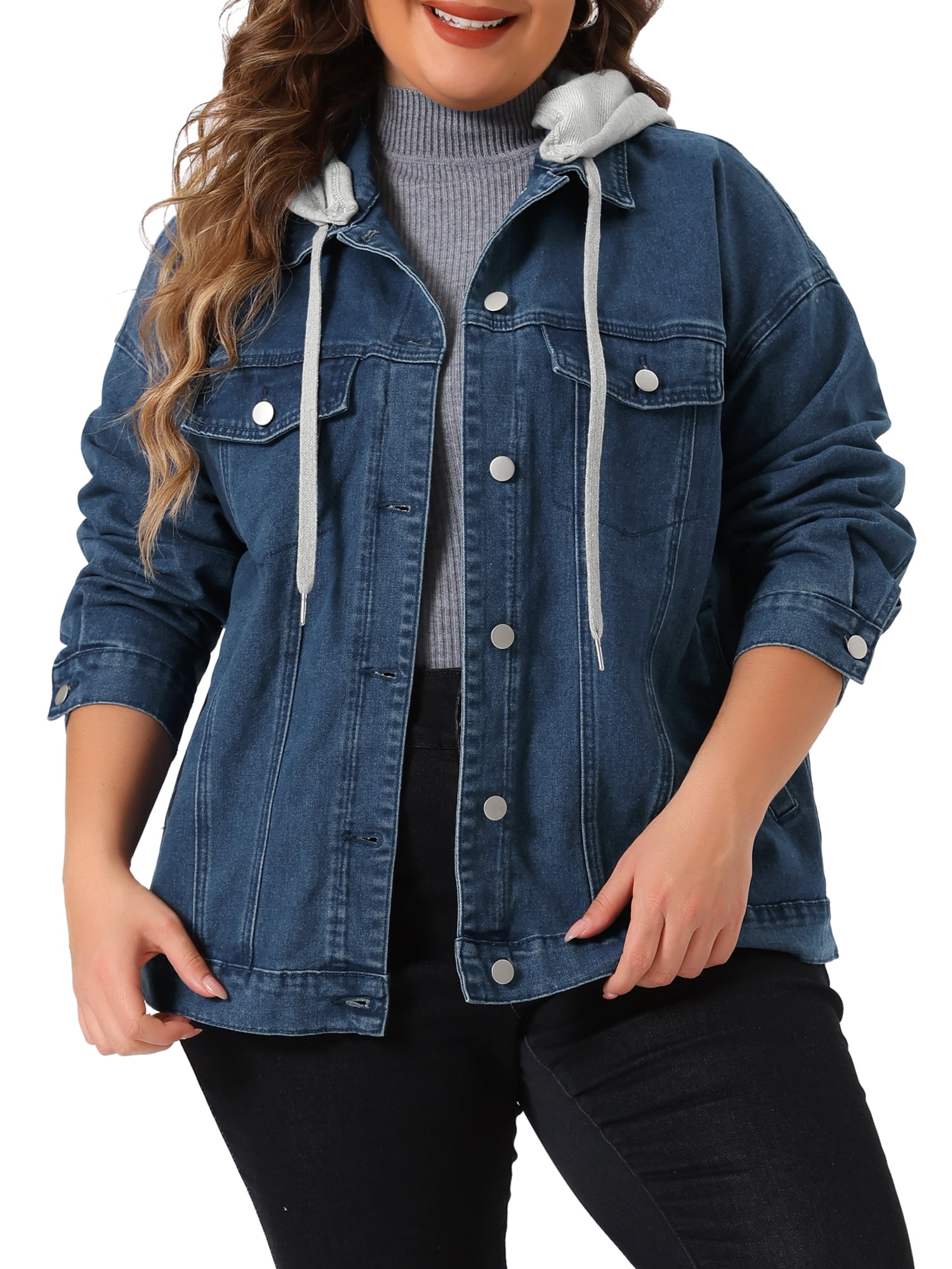Agnes Orinda Women's Plus Size Denim Jacket Layered Drawstring ...