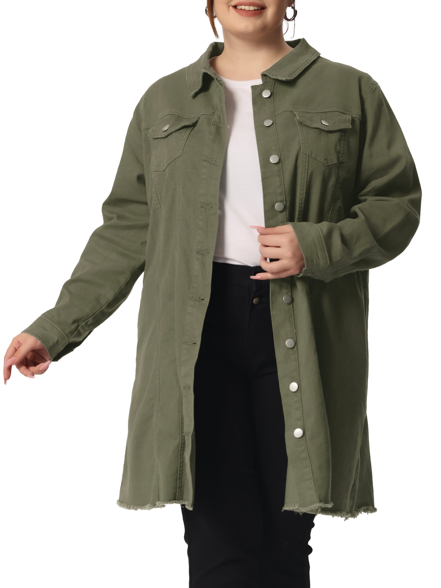 Agnes Orinda Women's Plus Size Jean Jacket Long Sleeve Maxi Length ...