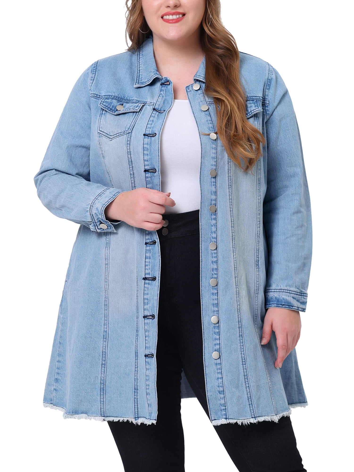 Agnes Orinda Women's Plus Size Denim Jackets Long Sleeves Button Casual ...