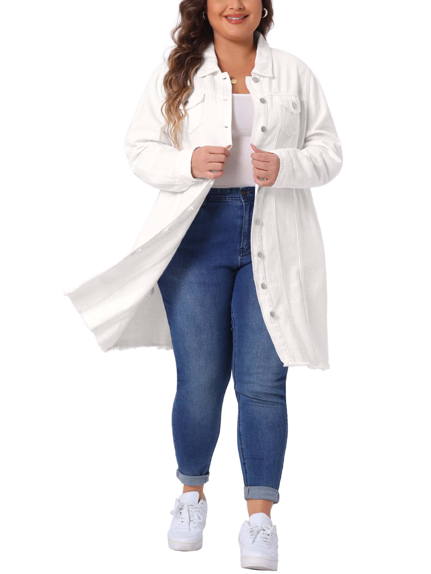 Agnes Orinda Women's Plus Size Denim Jackets Long Sleeves Button Casual ...