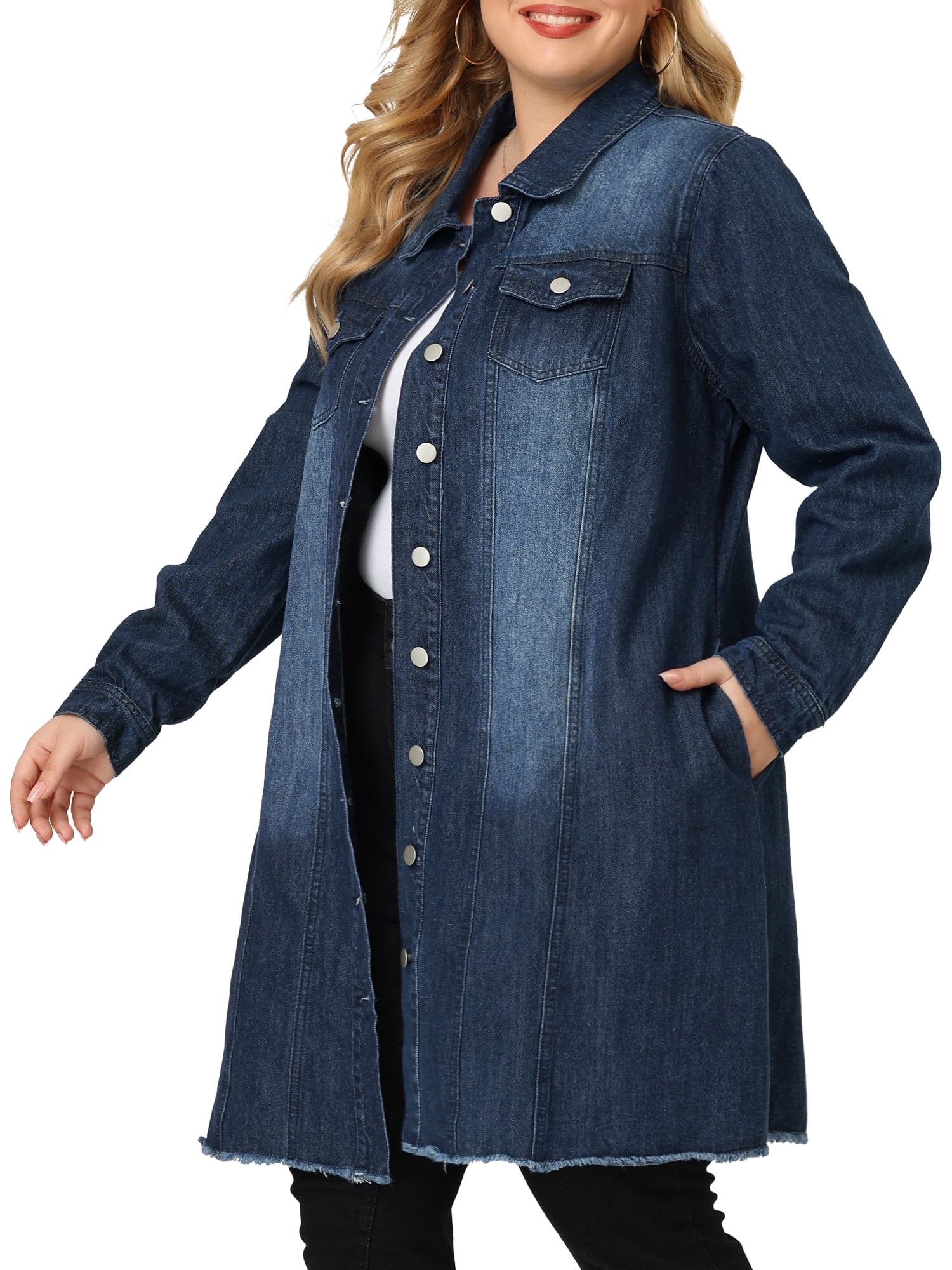 Agnes Orinda Women's Plus Size Denim Jackets Long Sleeve Button Up ...