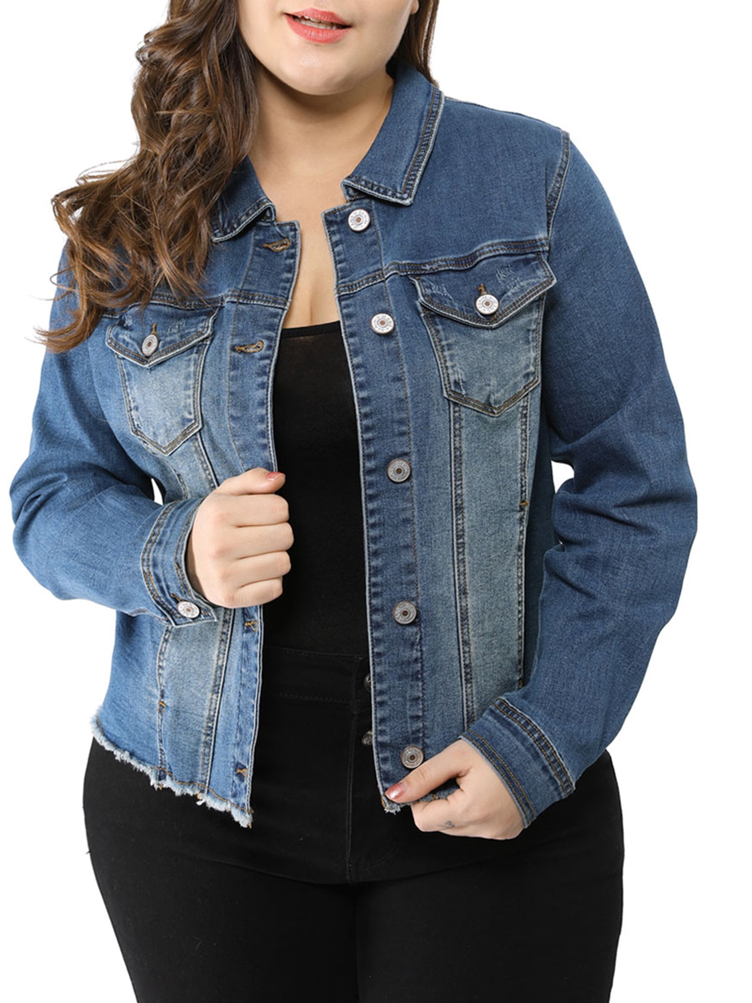 Agnes Orinda Women's Plus Size Stretch Long Jean Denim Jacket with ...