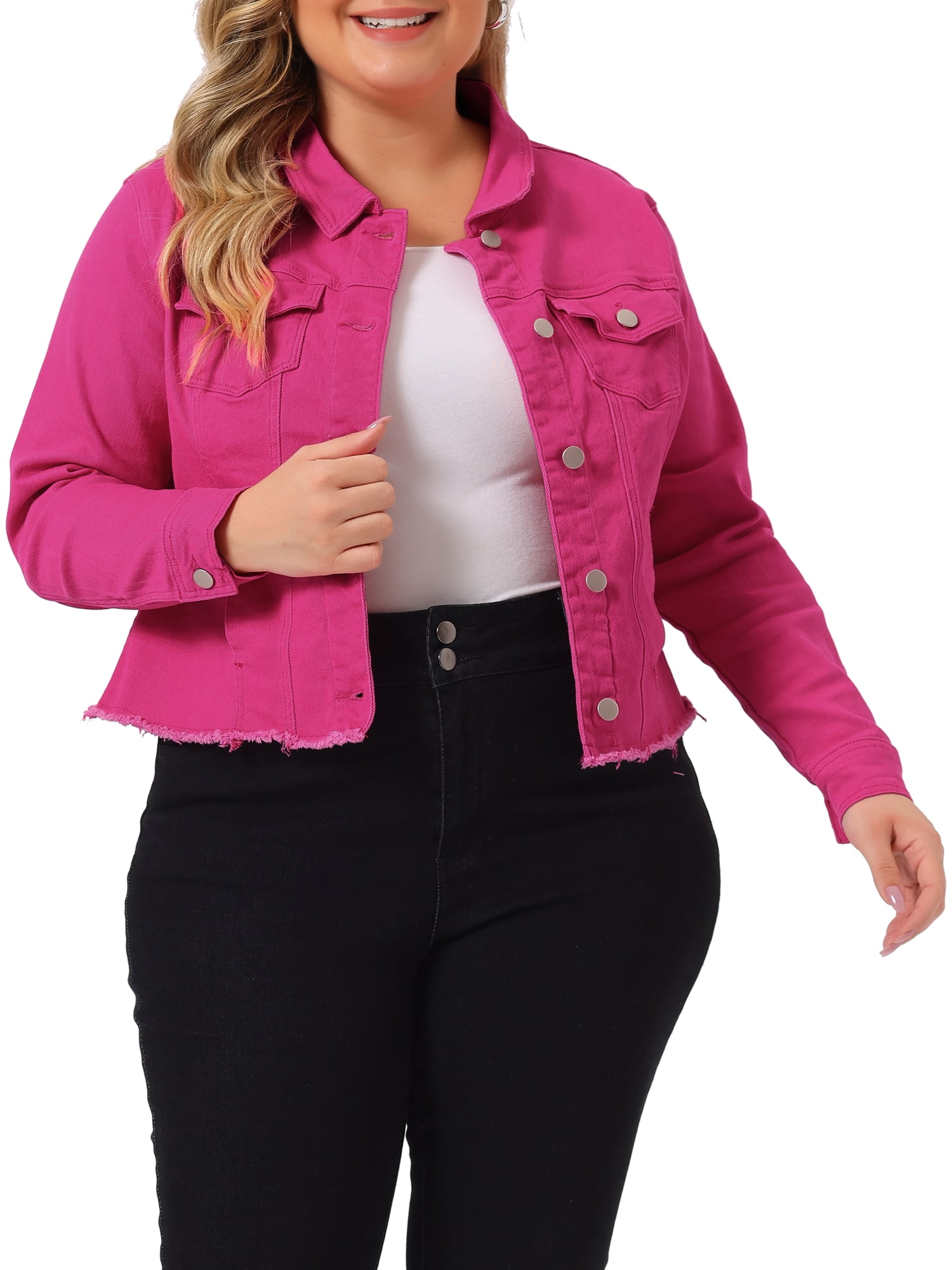 Agnes Orinda Women's Plus Size Jean Jackets Long Sleeves Washed Denim ...
