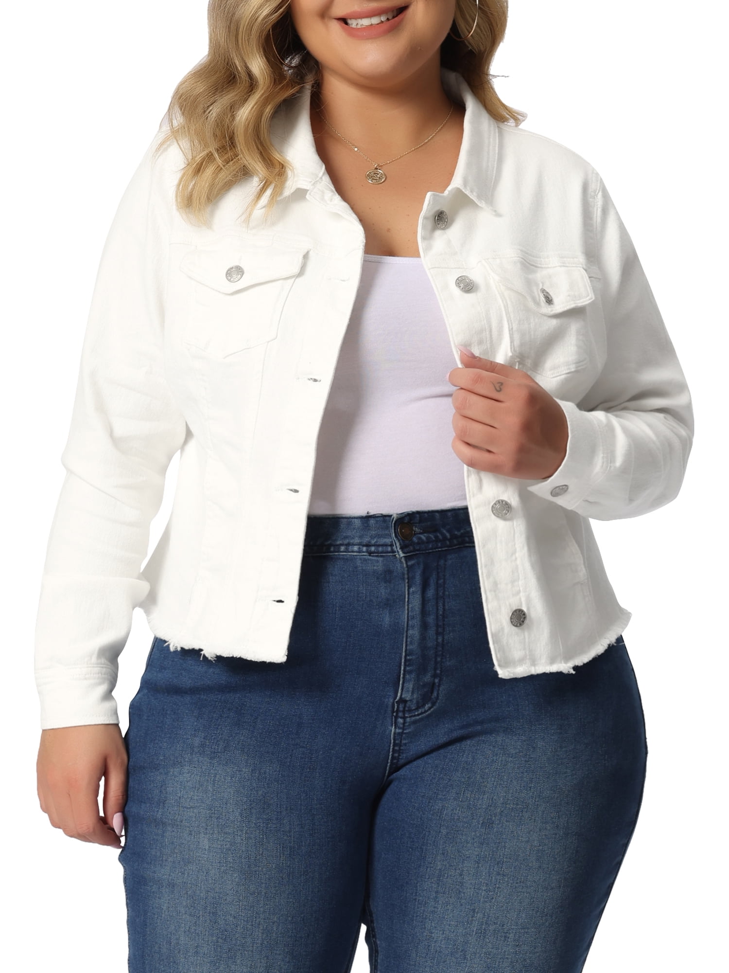 Agnes Orinda Women's Plus Size Jean Jackets Long Sleeves Washed Denim Coats with Pockets 1X ...