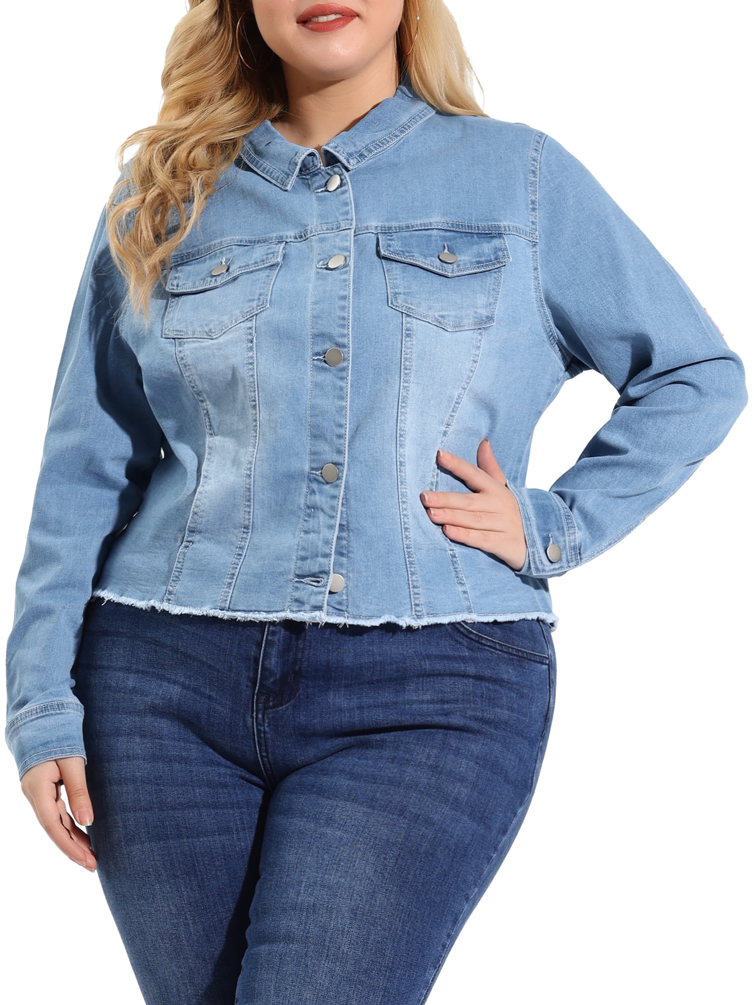 Agnes Orinda Women's Plus Size Jean Jackets Long Sleeves Washed Denim ...