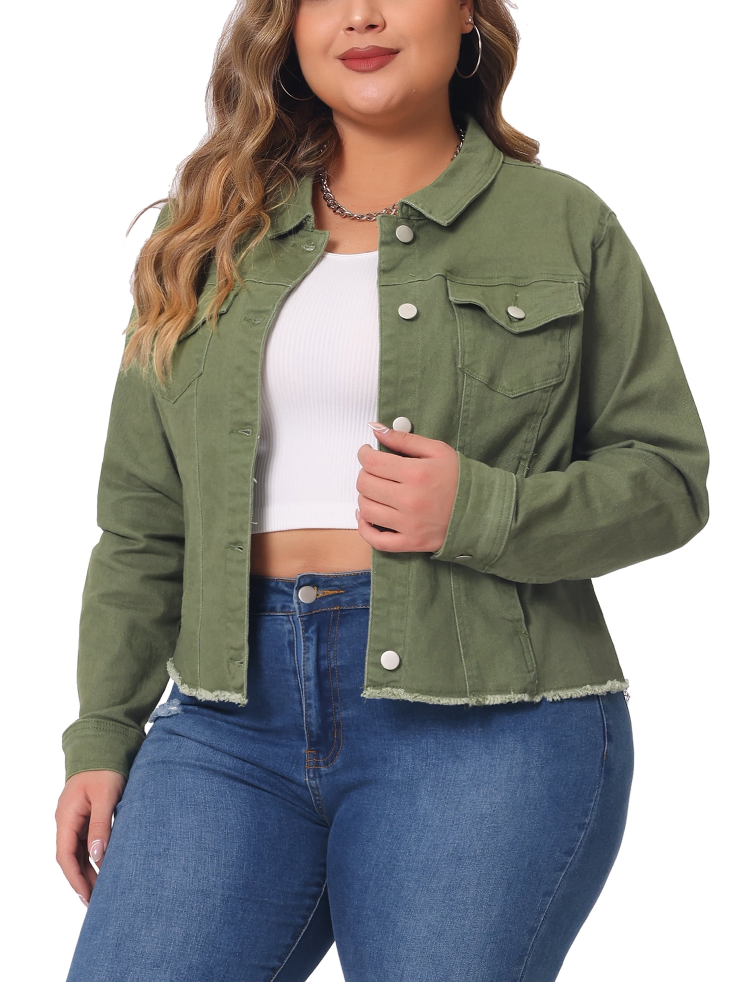 Agnes Orinda Women's Plus Size Jean Jackets Long Sleeves Washed Denim Coats with Pockets 3X ...