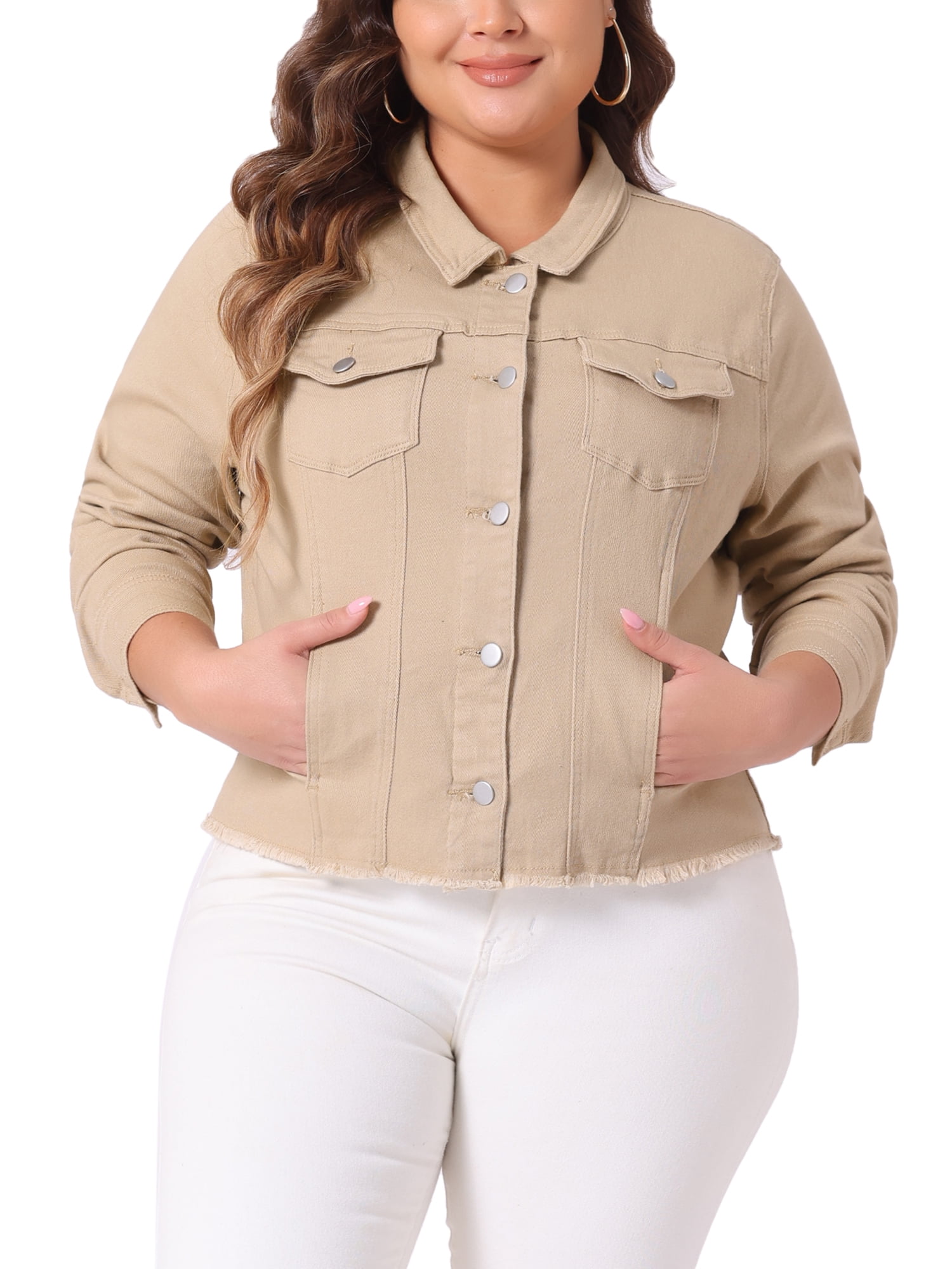 Agnes Orinda Women's Plus Size Jean Jackets Long Sleeves Washed Denim Coats with Pockets 3X ...