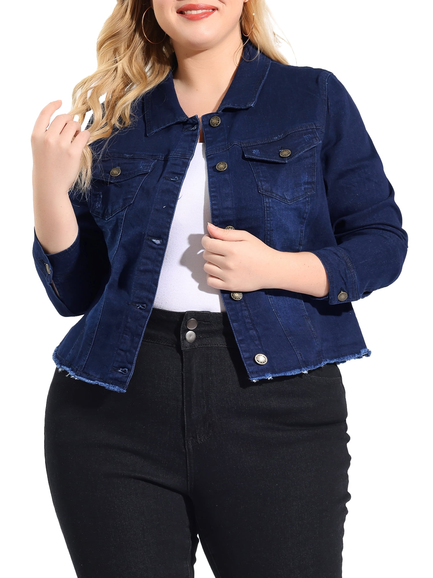 Agnes Orinda Women's Plus Size Jean Jackets Long Sleeves Washed Casual ...