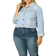 Agnes Orinda Women's Plus Size Classic Denim Jacket with Buttons, Long Sleeve Jean Jackets ...