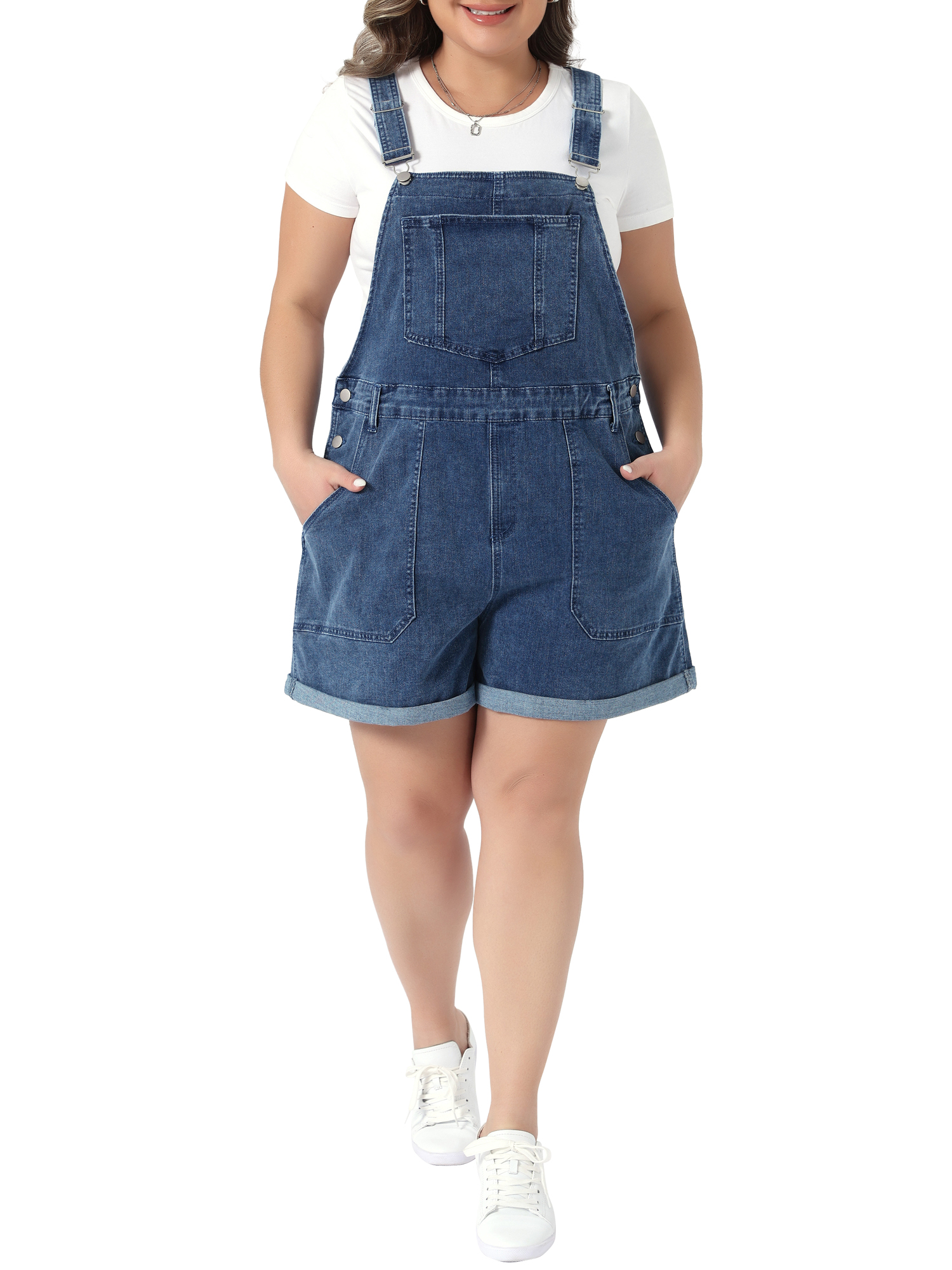 Agnes Orinda Women's Plus Size Denim Overall Shorts Side Buttons ...