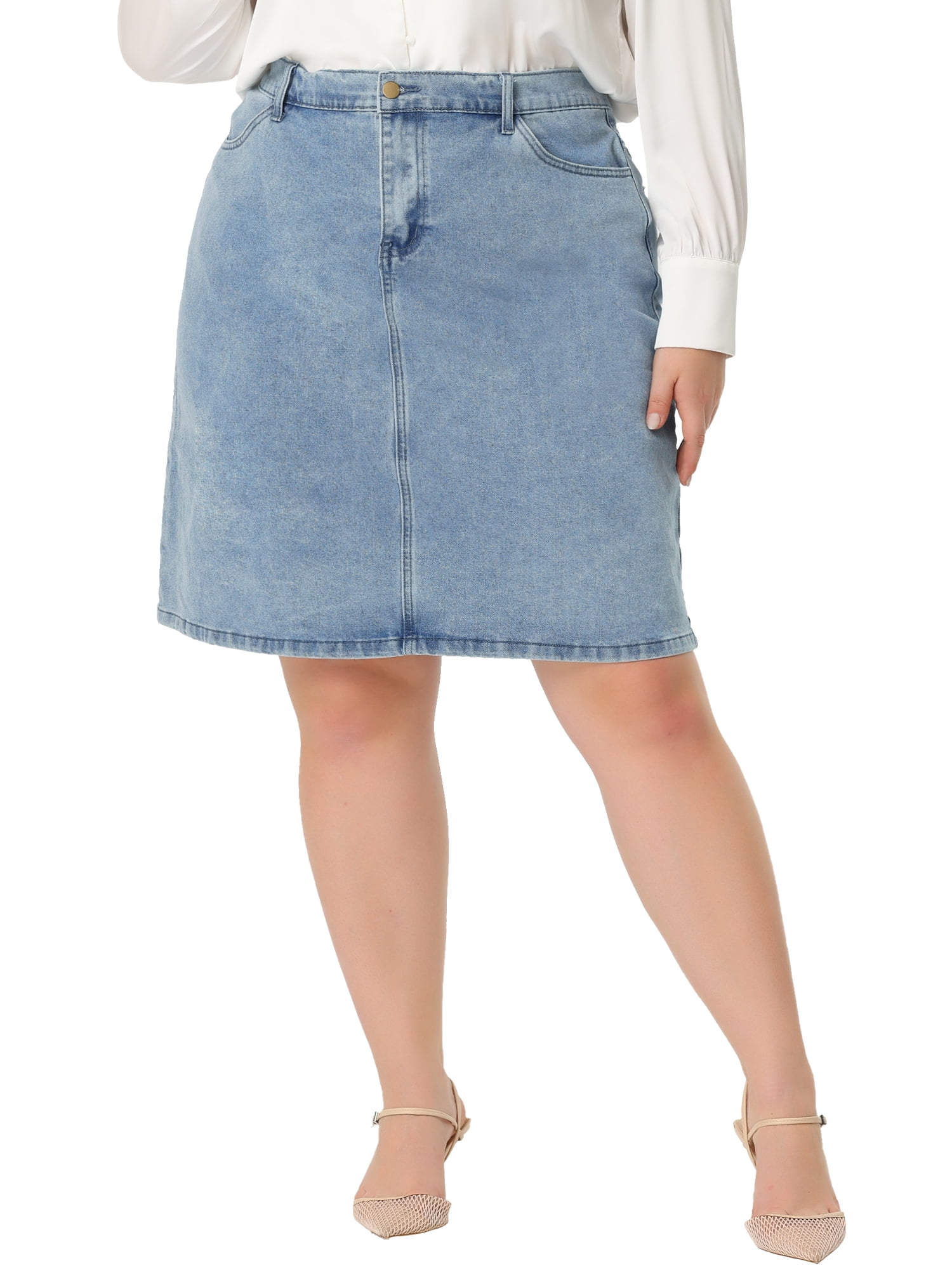 Agnes Orinda Women's Plus Size Denim Skirt Slash Pocket Elastic Waist ...
