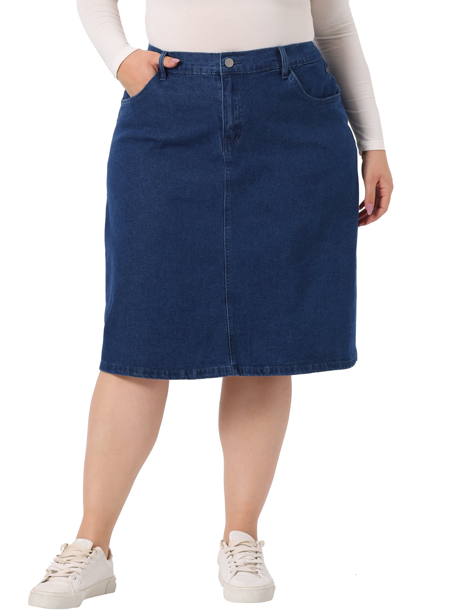 Agnes Orinda Women's Plus Size Denim Skirt Slash Pocket Elastic Waist ...