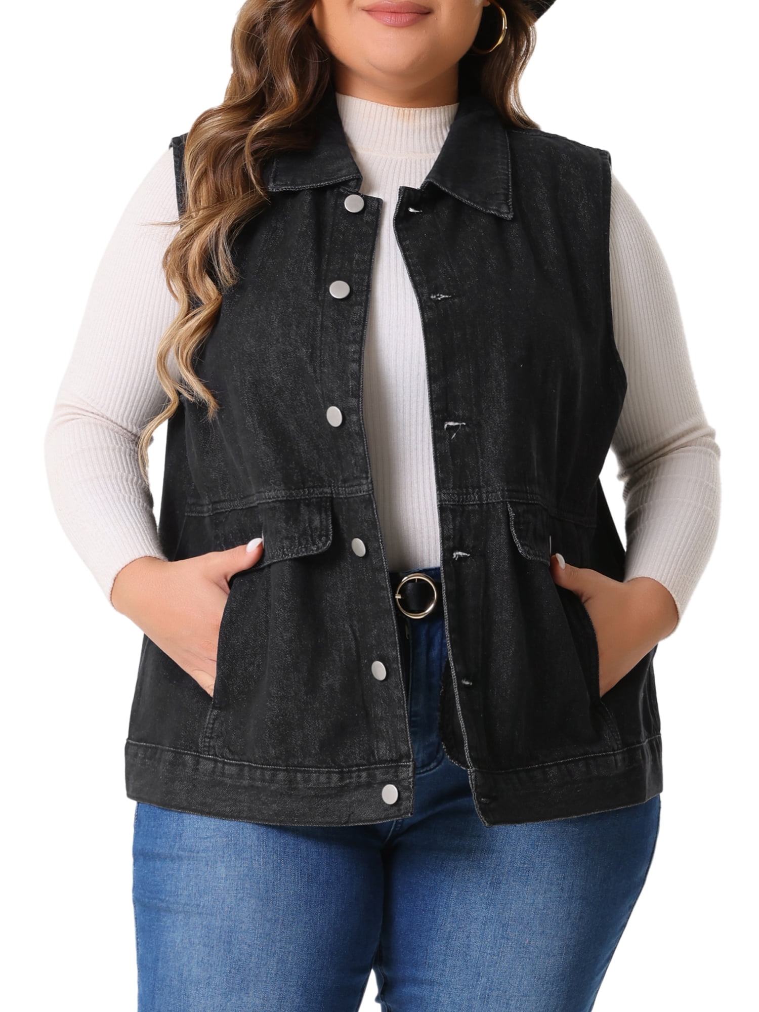 Agnes Orinda Women's Plus Size Denim Vest Oversized Button Down ...
