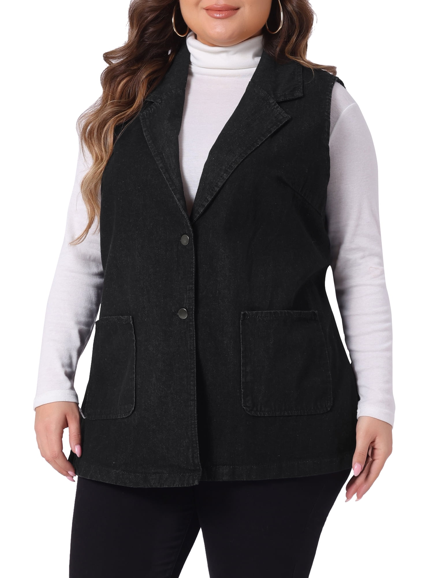 Agnes Orinda Women's Plus Size Denim Vests Sleeveless Lapel Jean ...