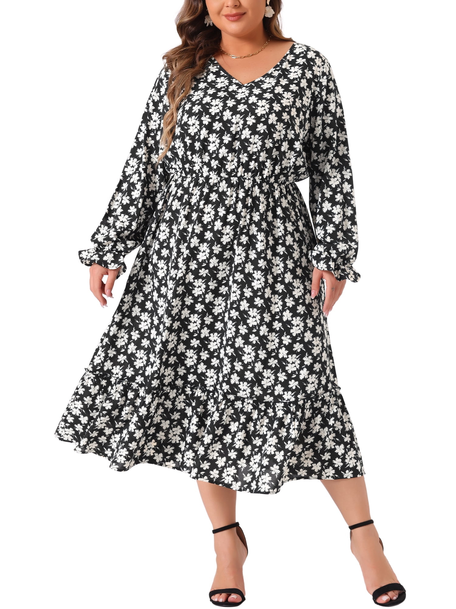 Agnes Orinda Women's Plus Size Dress Boho Floral Print V Neck Long ...