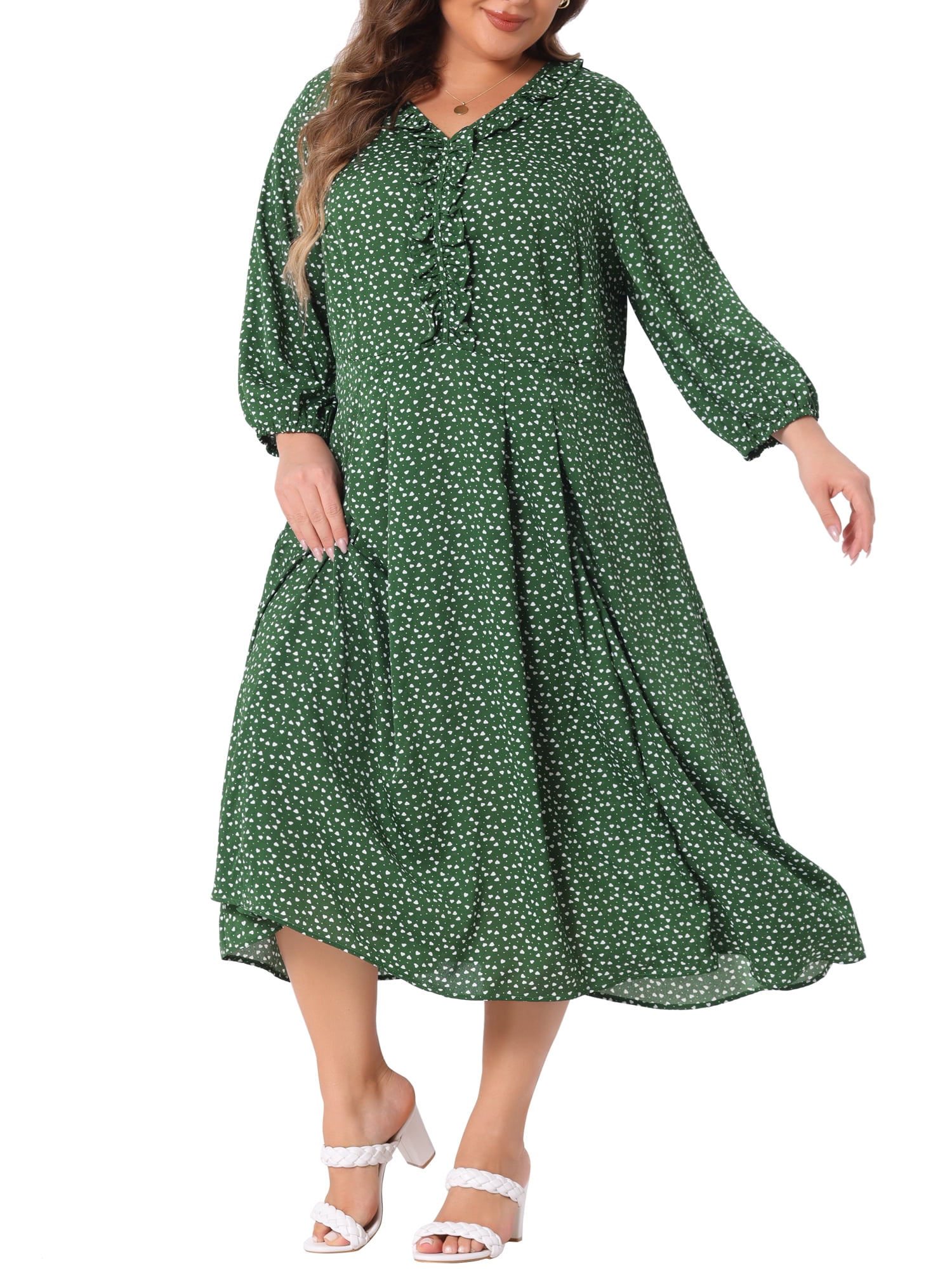 Agnes Orinda Women's Plus Size Dress Long Sleeve V Neck Ruffle Dresses ...