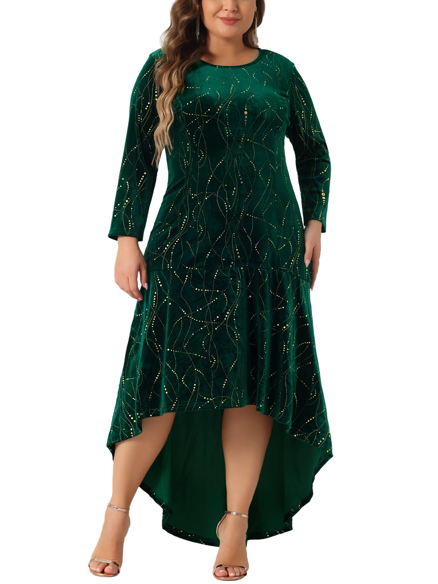 Agnes Orinda Women's Plus Size Dresses 3/4 Sleeves Mermaid High Low Hem Maxi Velvet Formal Dress ...